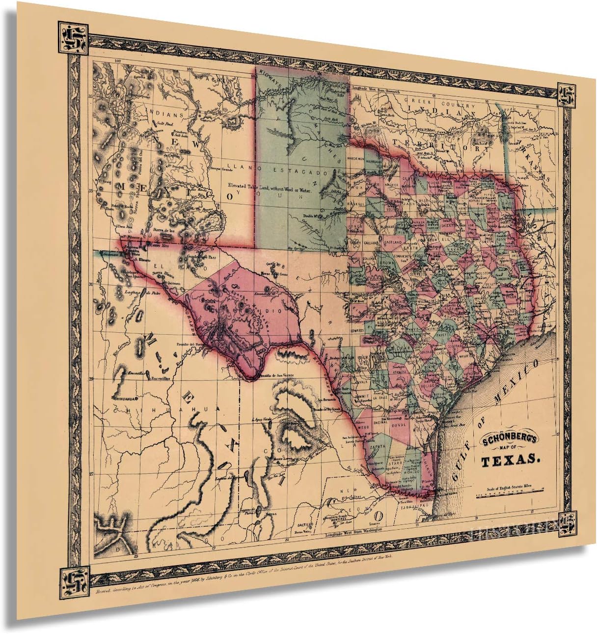 Amazon.com: 1876 REPUBLIC OF TEXAS MAP with VINTAGE PICTURES poster ...