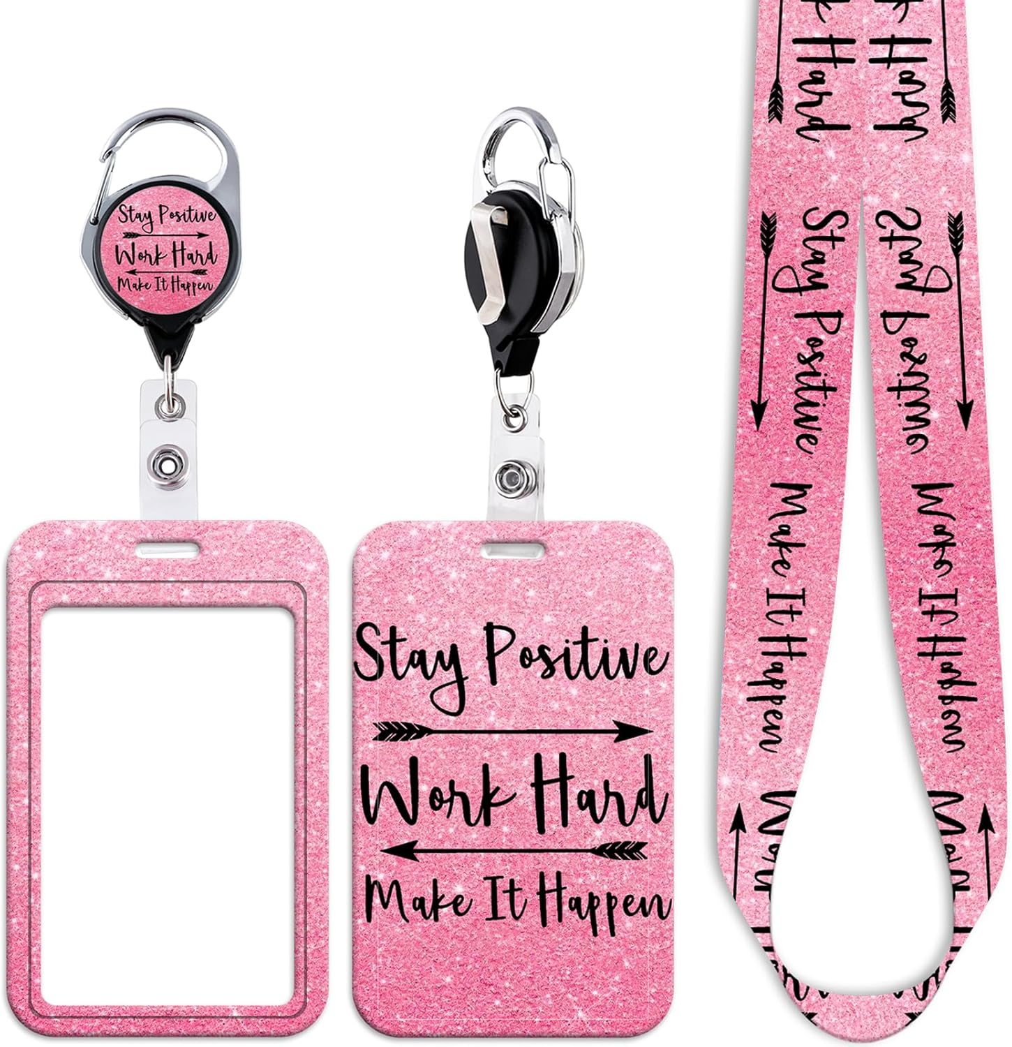 Amazon.com: Juanooo Pink ID Badge Holder Lanyard & Retractable Badge ...