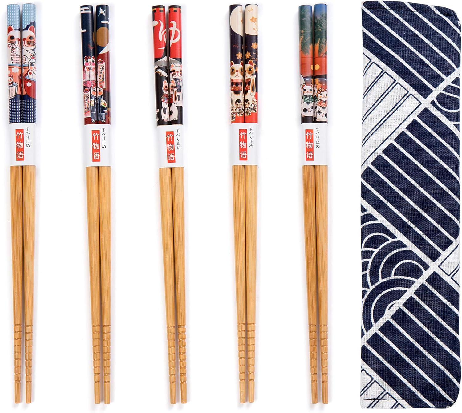 Amazon.com | 5 Pairs Chopsticks Reusable Set - Japanese Natural Bamboo ...