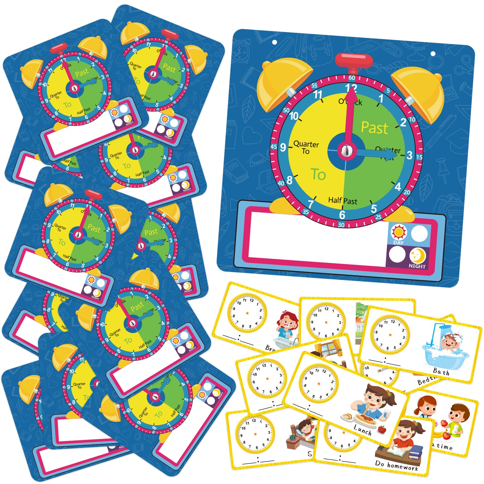 25 Pcs Teaching Clock Kit for Kids +28 Instructional Cards,Clocks ...