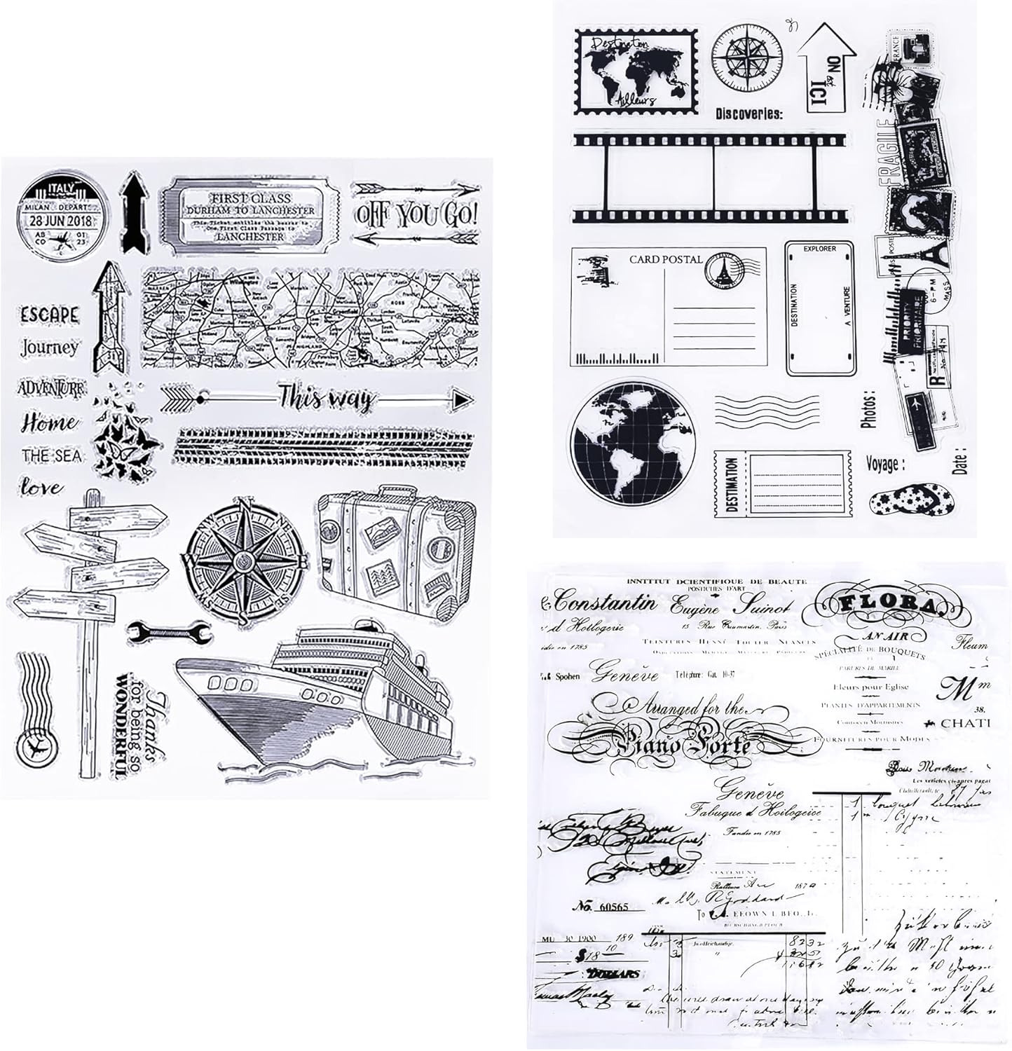 Amazon.com: Noyunst 3 Pcs Travel Clear Stamps World Travel Ship Compass ...