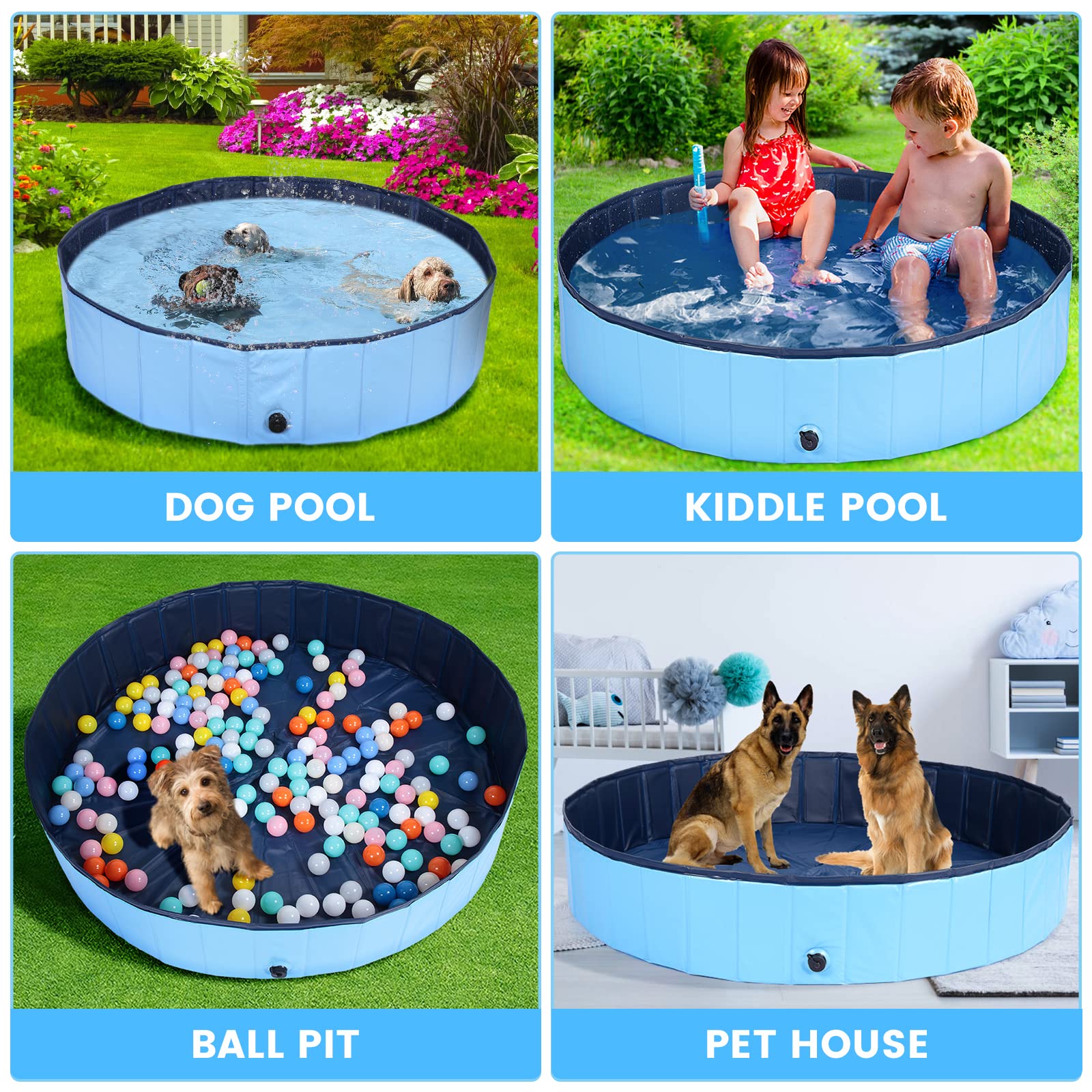 63'' Dog Pool for Large Dogs, Foldable Dog Pool Large Kiddie Pool ...