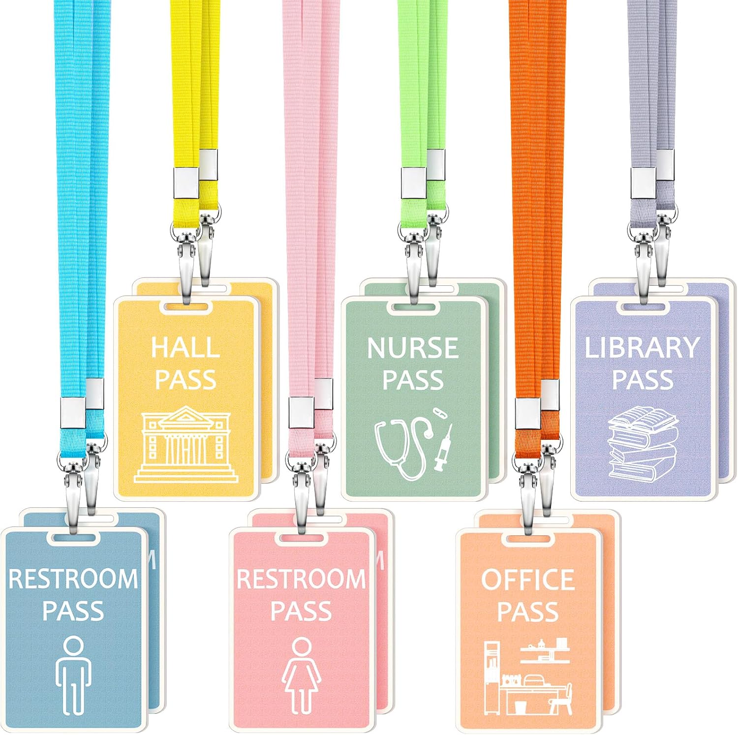 Amazon.com: Yeaqee 12 Set Hall Pass Lanyards Restroom Pass Unbreakable ...