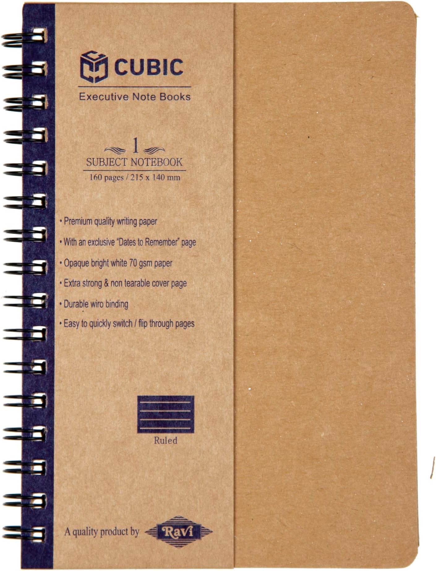 Cubic ECO A5 Spiral Notebook – 160 Ruled Pages | Eco-Friendly Kraft ...
