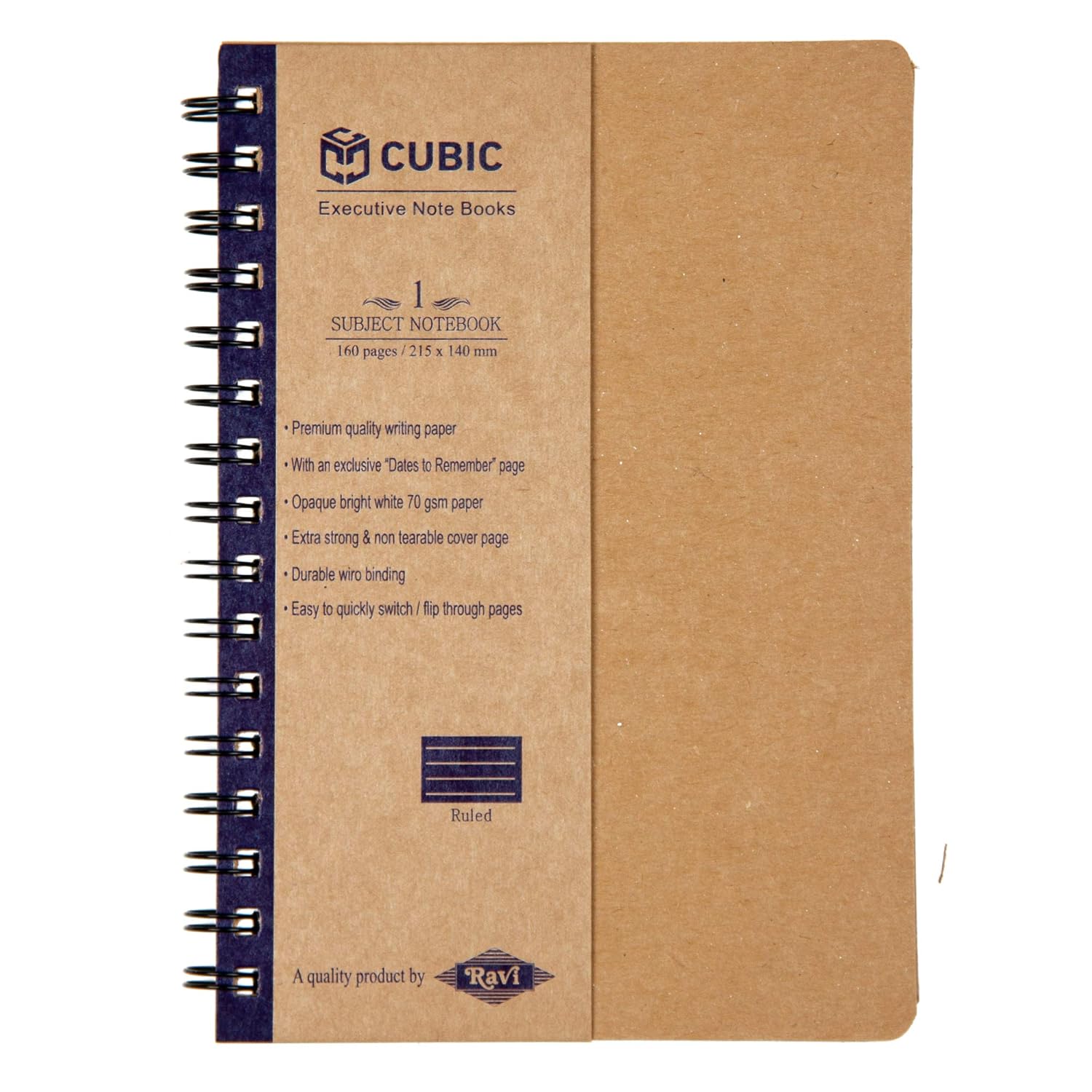 Cubic ECO A5 Spiral Notebook – 160 Ruled Pages | Eco-Friendly Kraft ...