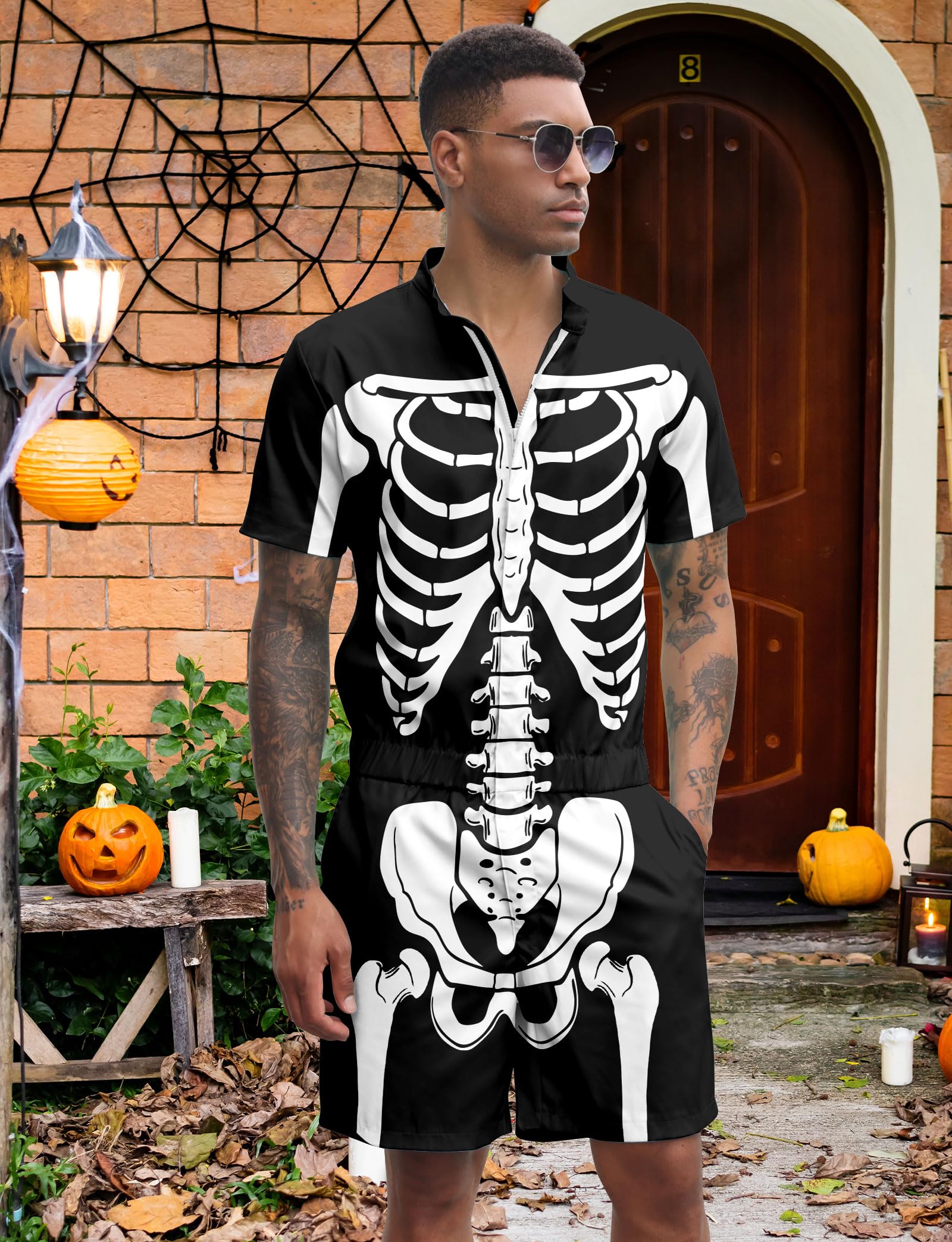 Snapklik.com : Halloween Romper Men Adult Skeleton Costume Overall Bro ...