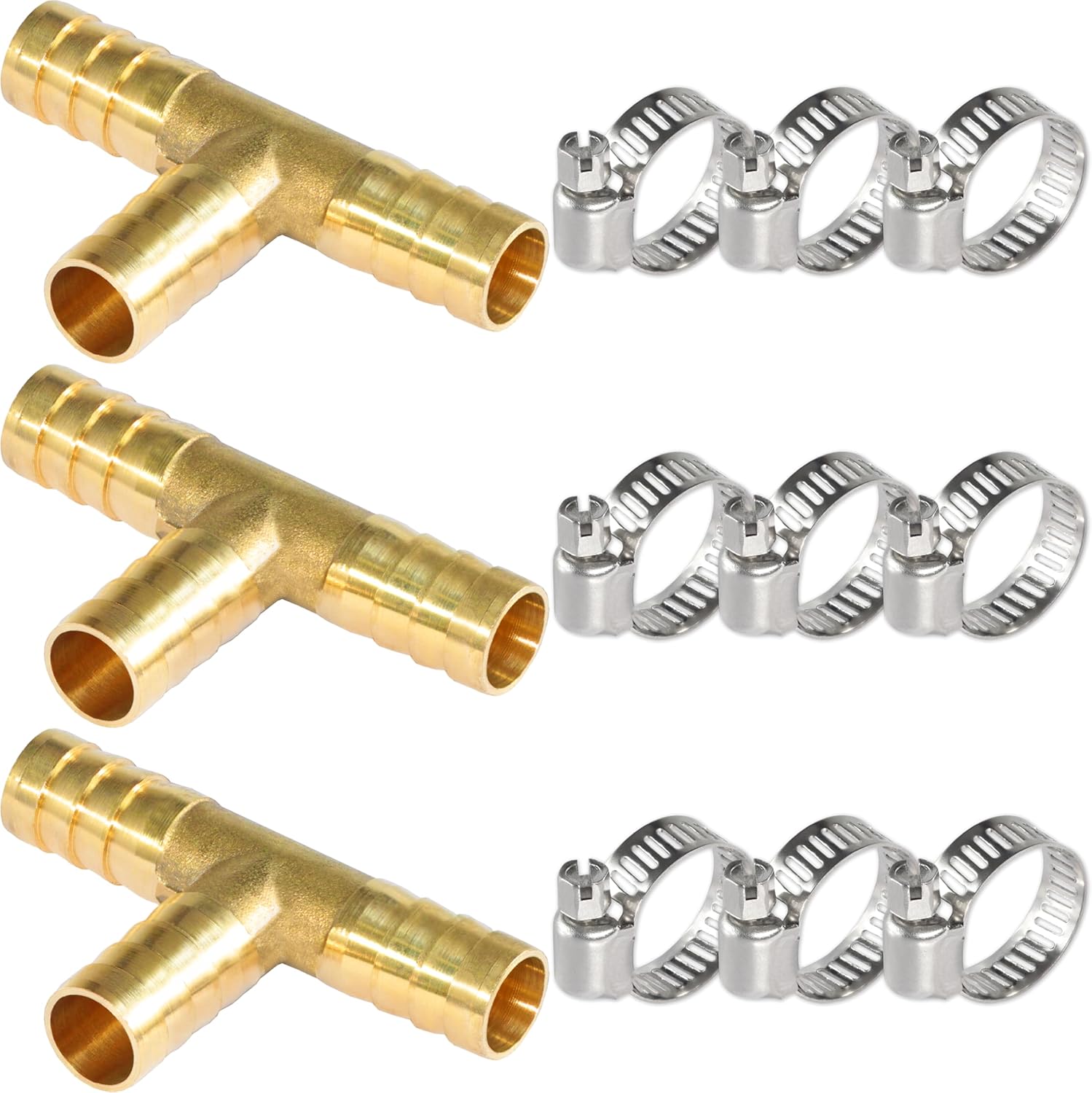 MSAEIQUN Brass Hose Barb, Tee Shaped 3 Way Hose Barb Fitting 3/8" (10mm ...