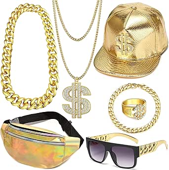 Amazon.com: RIOSO Disfraces de hip hop de los años 80/90, accesorios ...