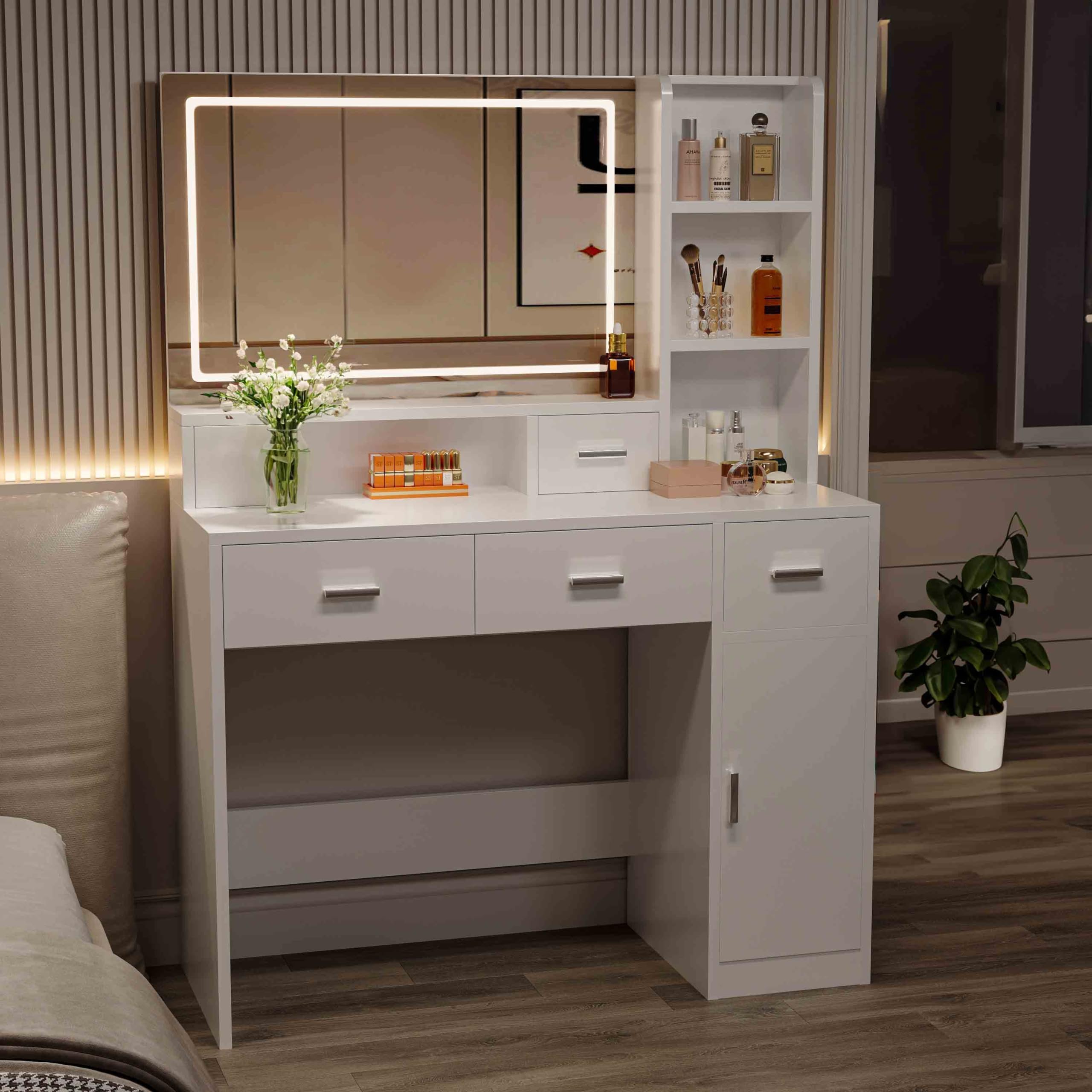 Amazon.com: Dradaomull Makeup Vanity Desk Set with LED Lights and ...