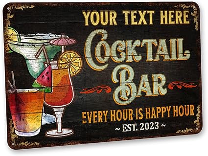 Amazon.com: Custom Cocktail Bar Sign Décor For Home Bar - Made In USA ...