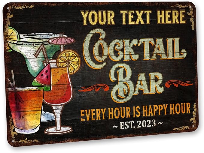 Amazon.com: Custom Cocktail Bar Sign Décor For Home Bar - Made In USA ...