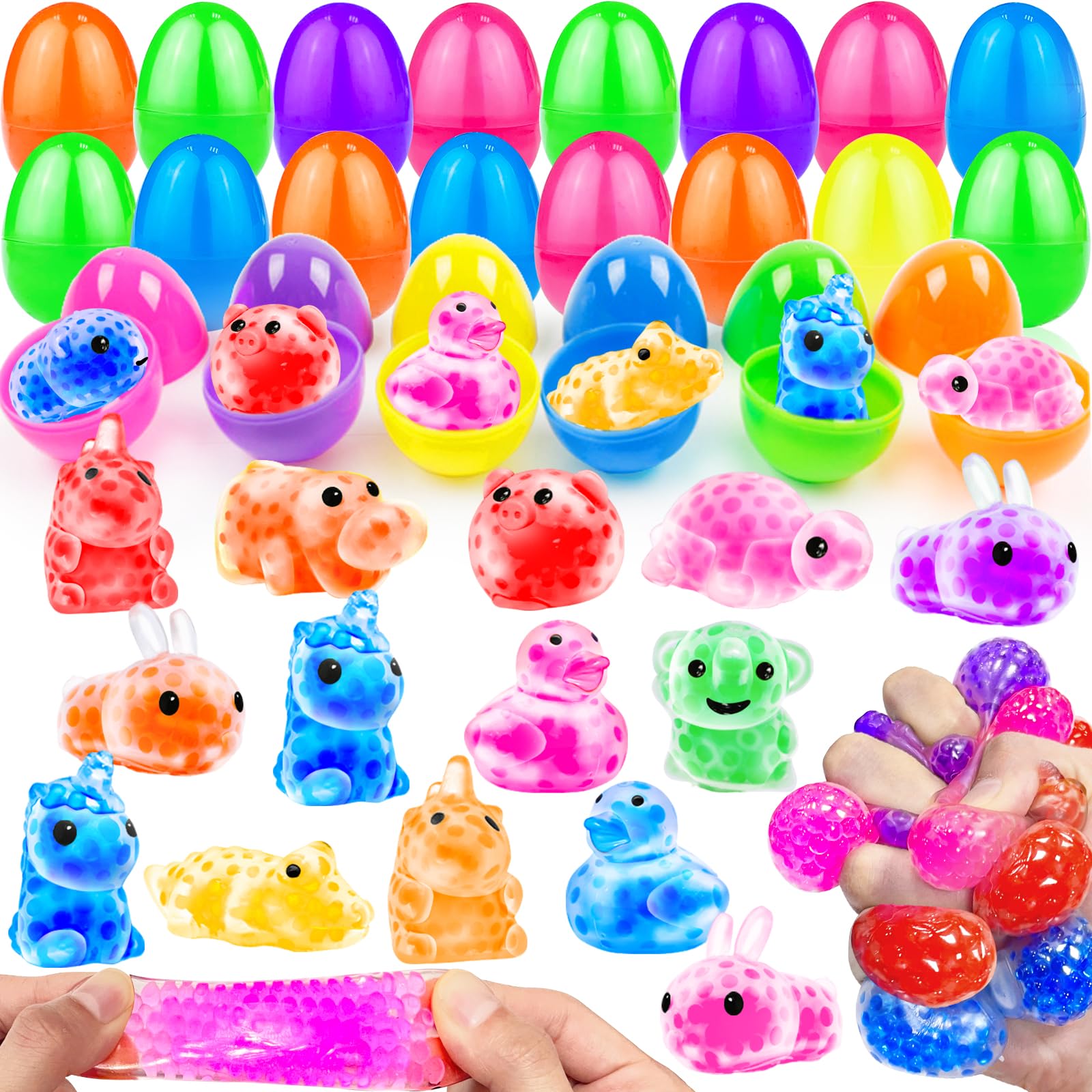 24 Pack Easter Eggs Filled with Animals Stress Ball Fidget Toy 12 Style ...