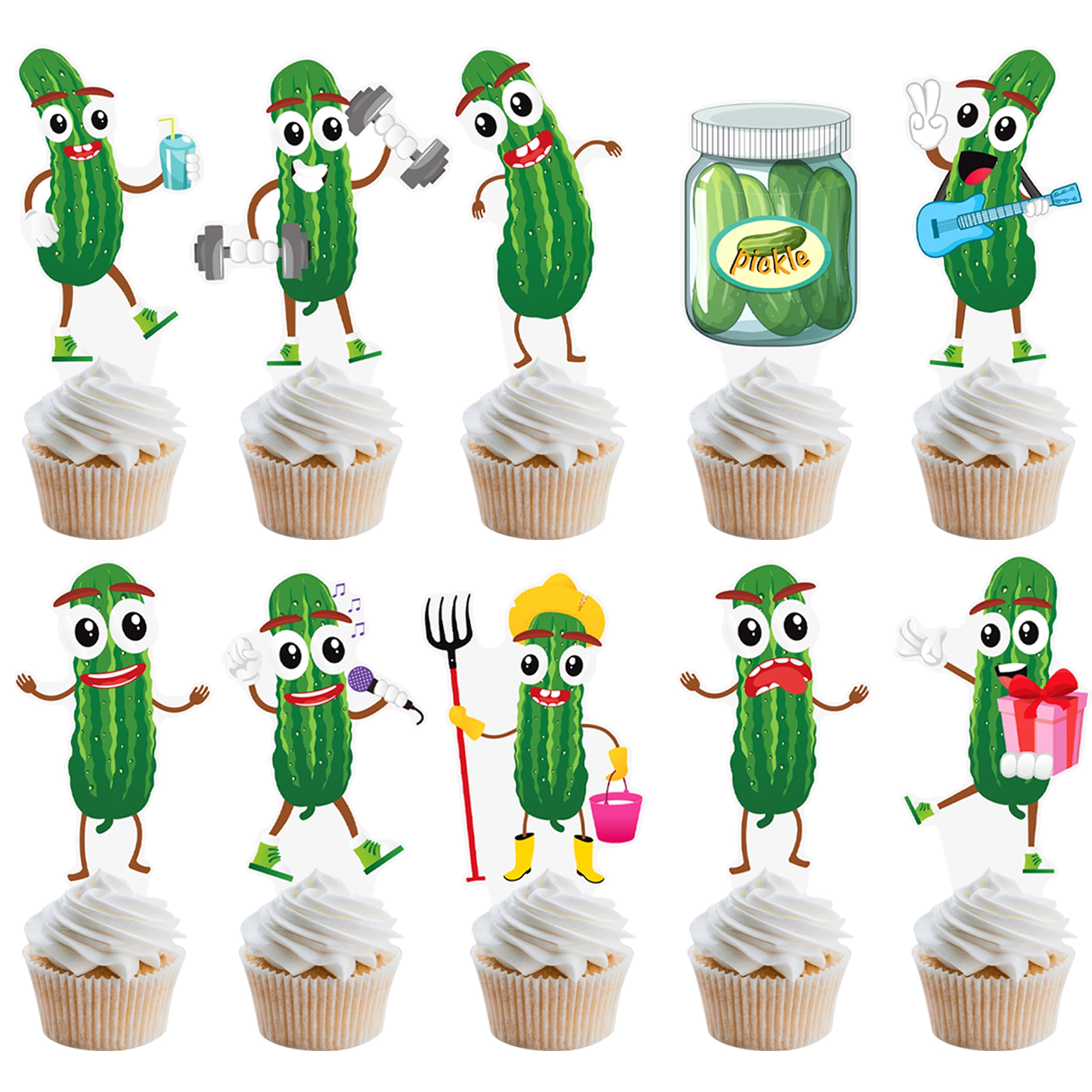Amazon.com: 48Pcs Pickle Theme Cupcake Toppers Green Pickles Cucumber ...