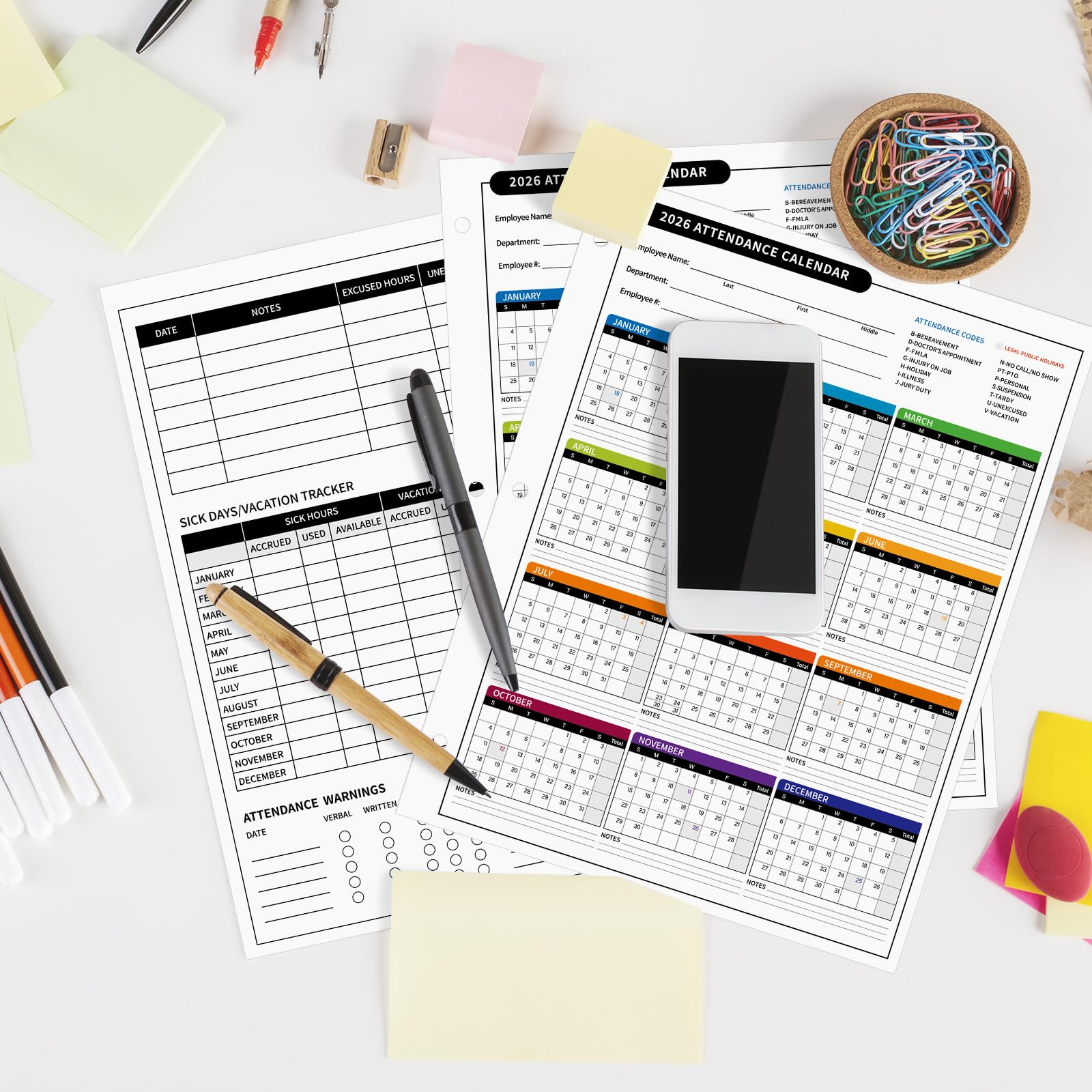 Snapklik.com : ReliThick 50 Pcs 2026 Attendance Calendar Card Stock ...