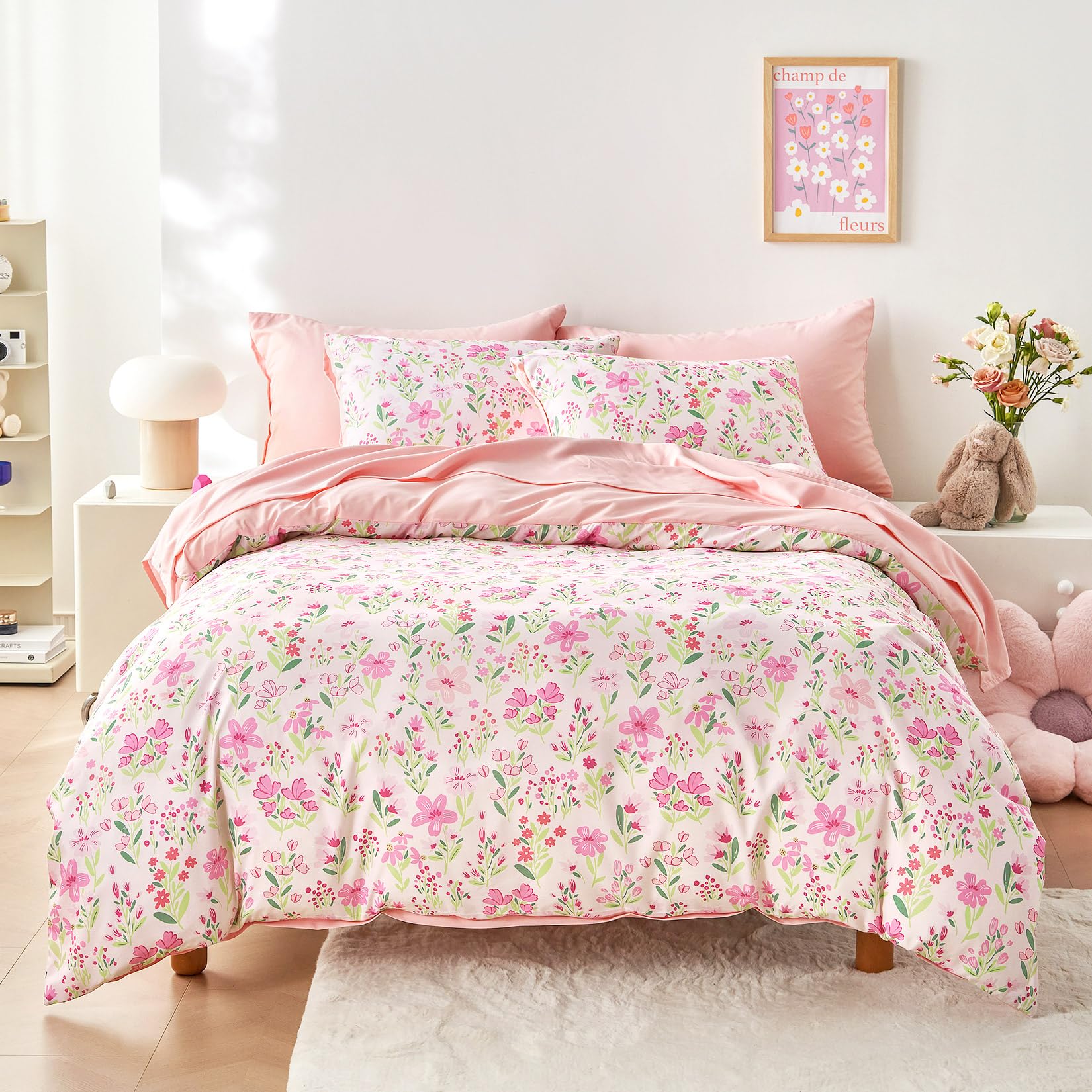 Amazon.com: Wake In Cloud - Floral Bedding Set for Girls, Cute Colorful ...