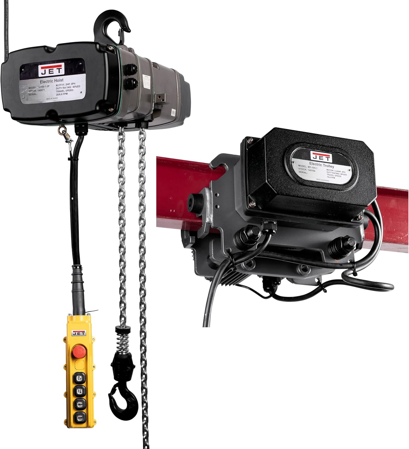 JET 5-Ton Electric Chain Hoist, 20' Lift (TS500-460-020); 4-Button ...