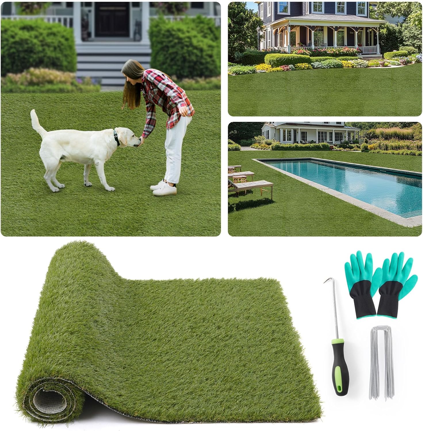 Amazon.com: Realistic Artificial Turf Rolls 5 Feet x 8 Feet, Synthetic ...