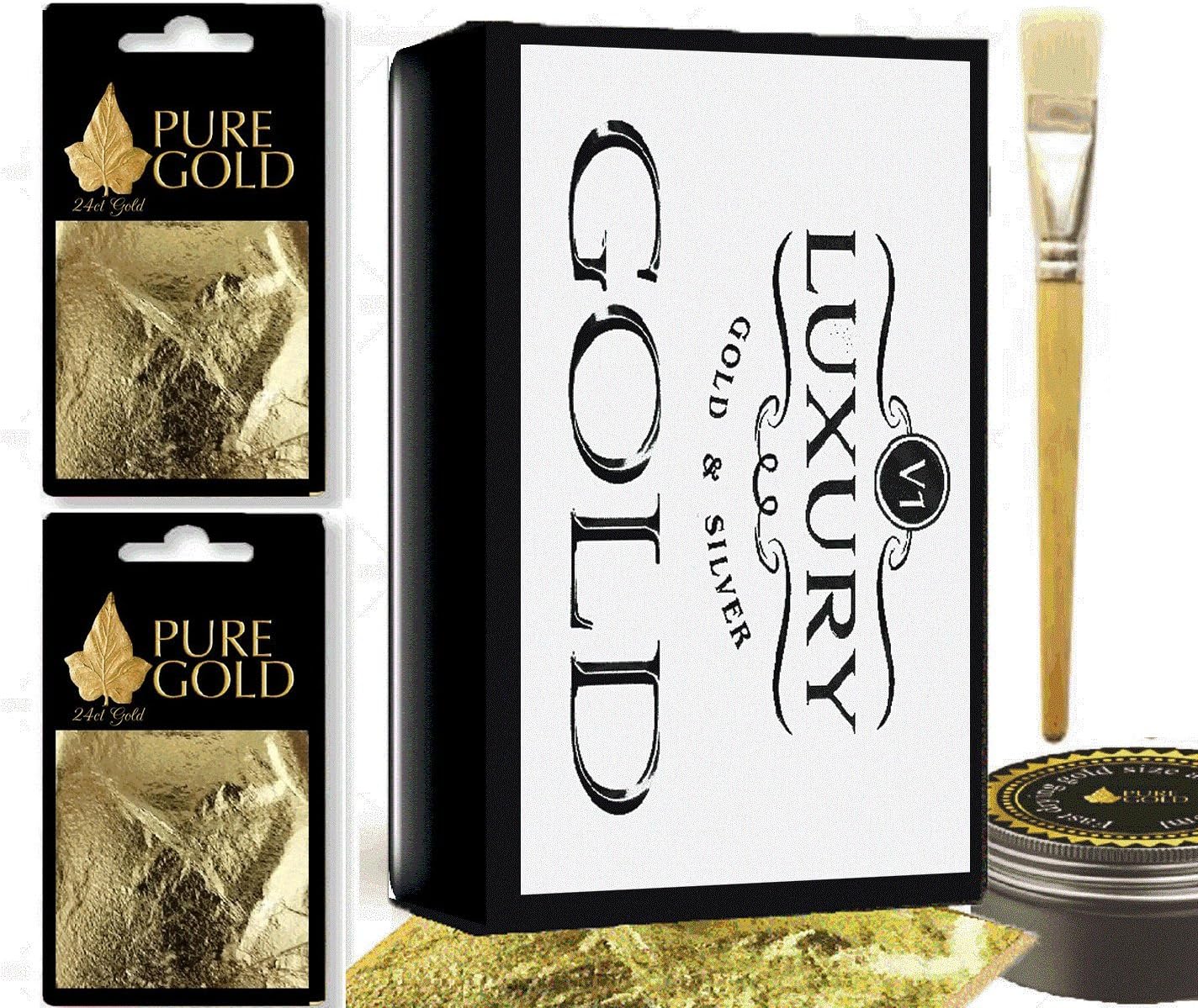24ct Gold Leaf kit 20 sheets soft leaf brush and adhesive : Amazon.co ...