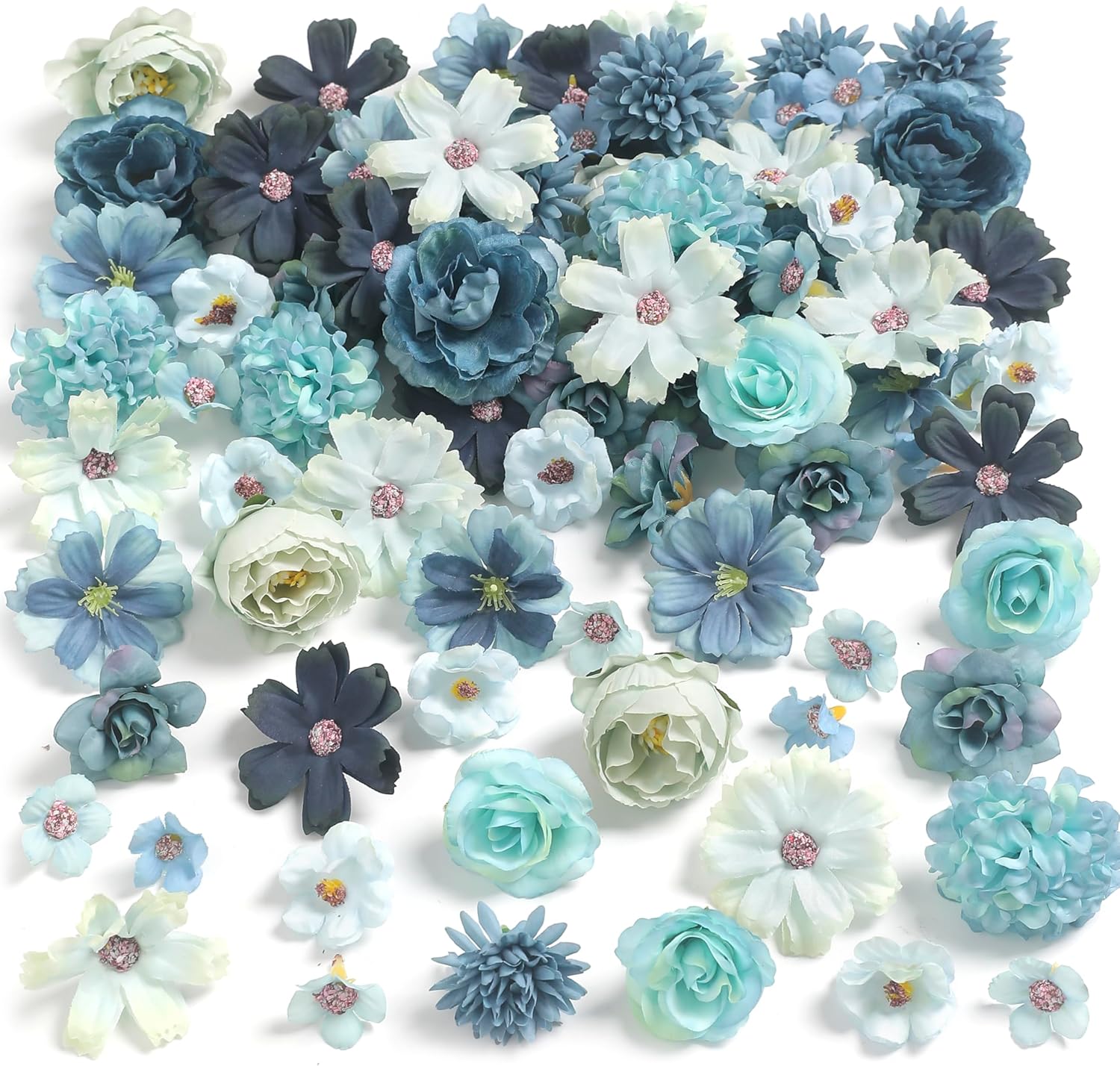 Amazon.com: rongflower Faux Flower Heads Mini Blue Artificial Flower ...
