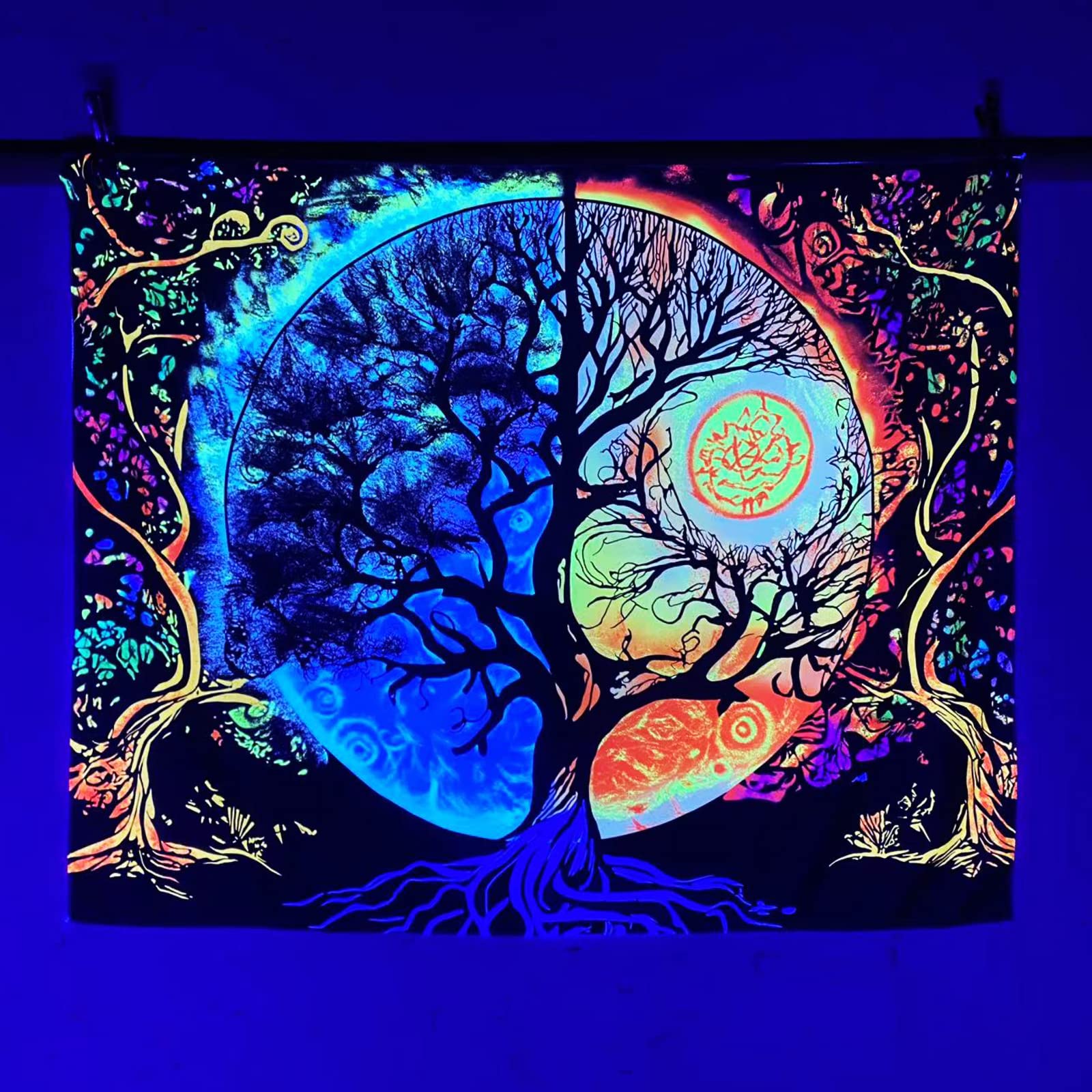 LAIMAILER BlackLight Tree of Life Tapestry for Bedroom Aesthetic Trippy ...