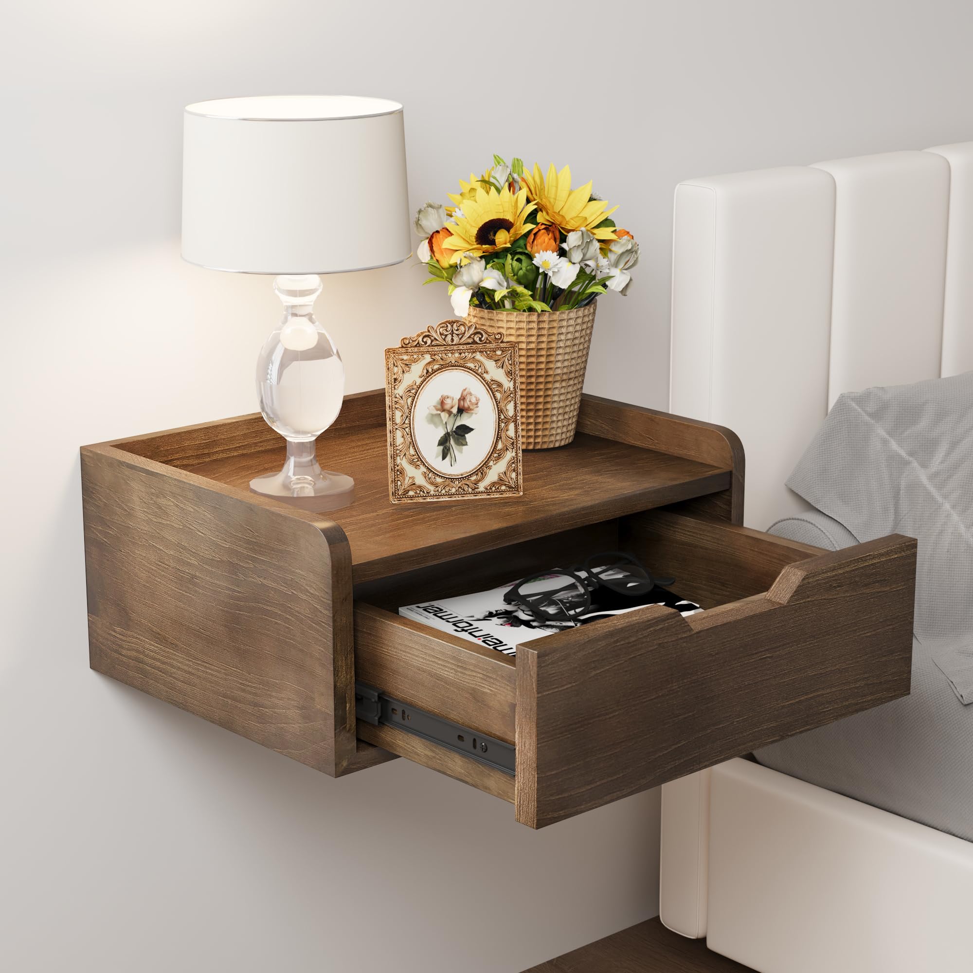 Amazon.com: Floating Nightstand, Bedside Shelf Wall Mounted, Small ...