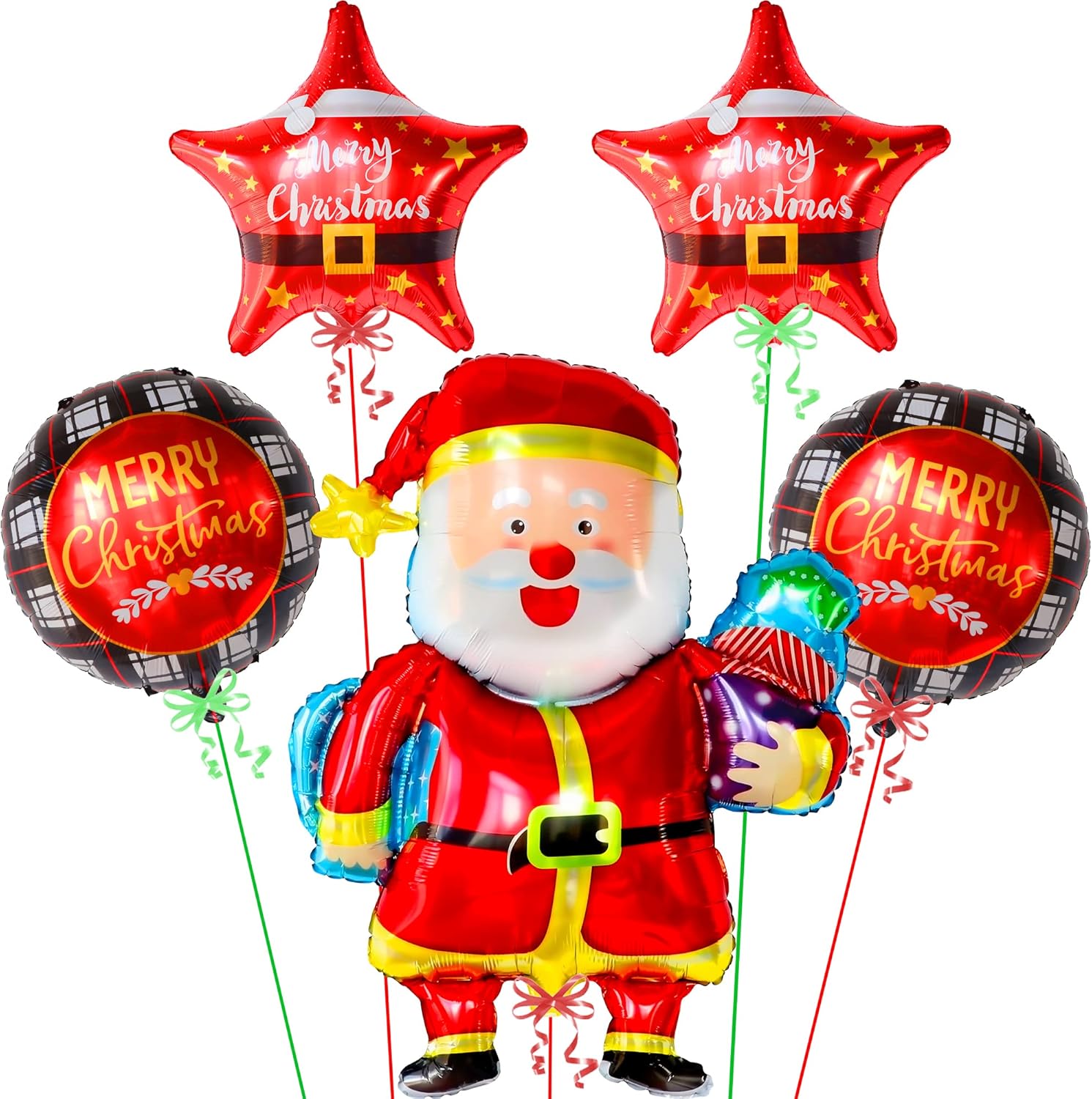 Amazon.com: KatchOn Christmas Santa & Star Balloons - 37 Inch, Pack of ...