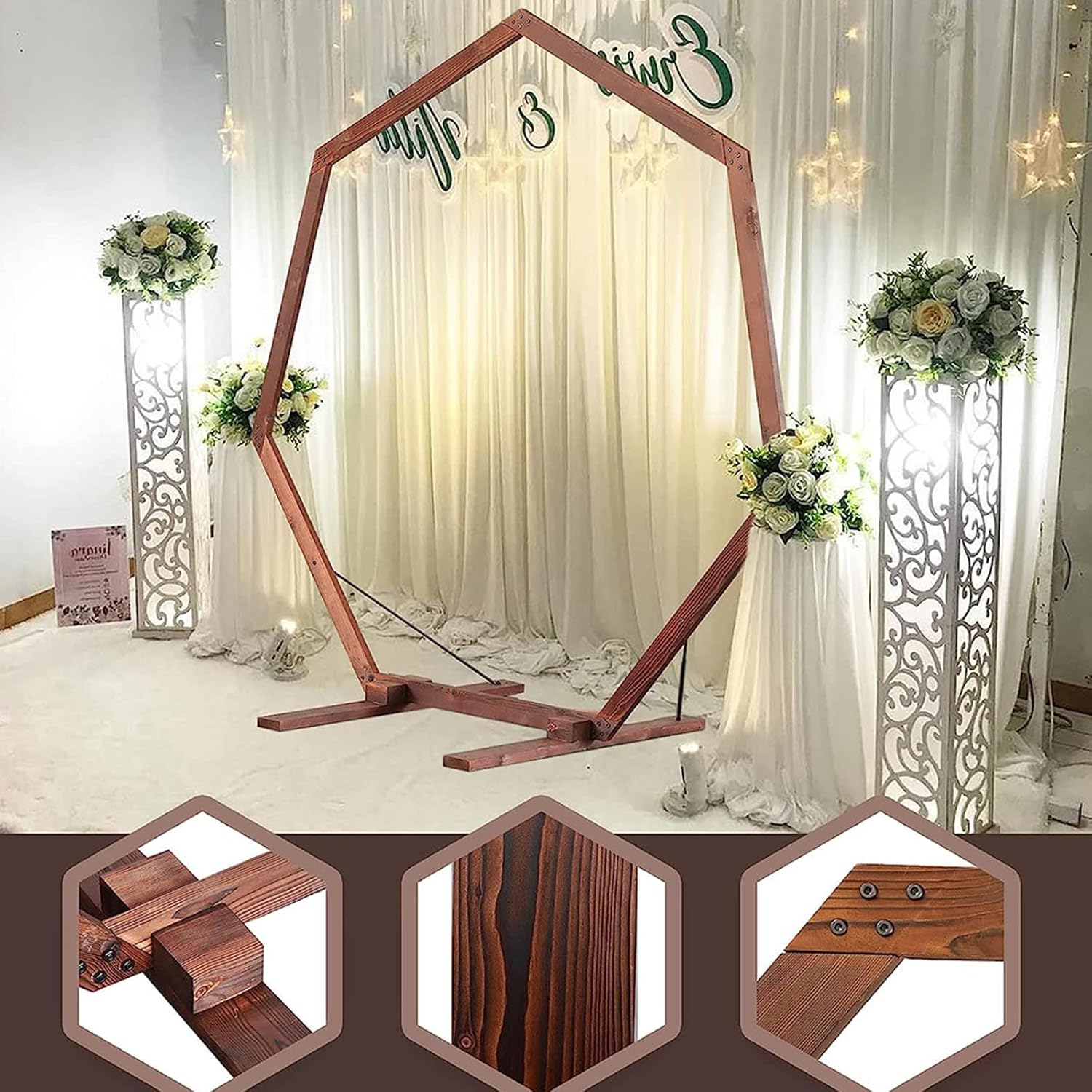 Amazon.com : Wedding Arch 7.2FT, Heptagonal Wood Arch for Wedding ...