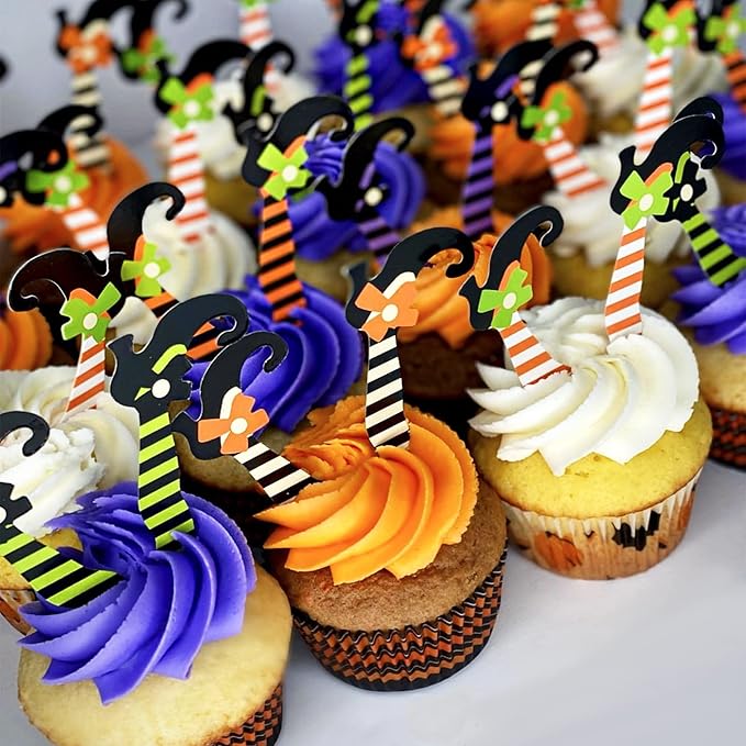 Amazon.com: LaVenty Set of 24 Witch Cupcake Toppers - Witch Leg & Feet ...