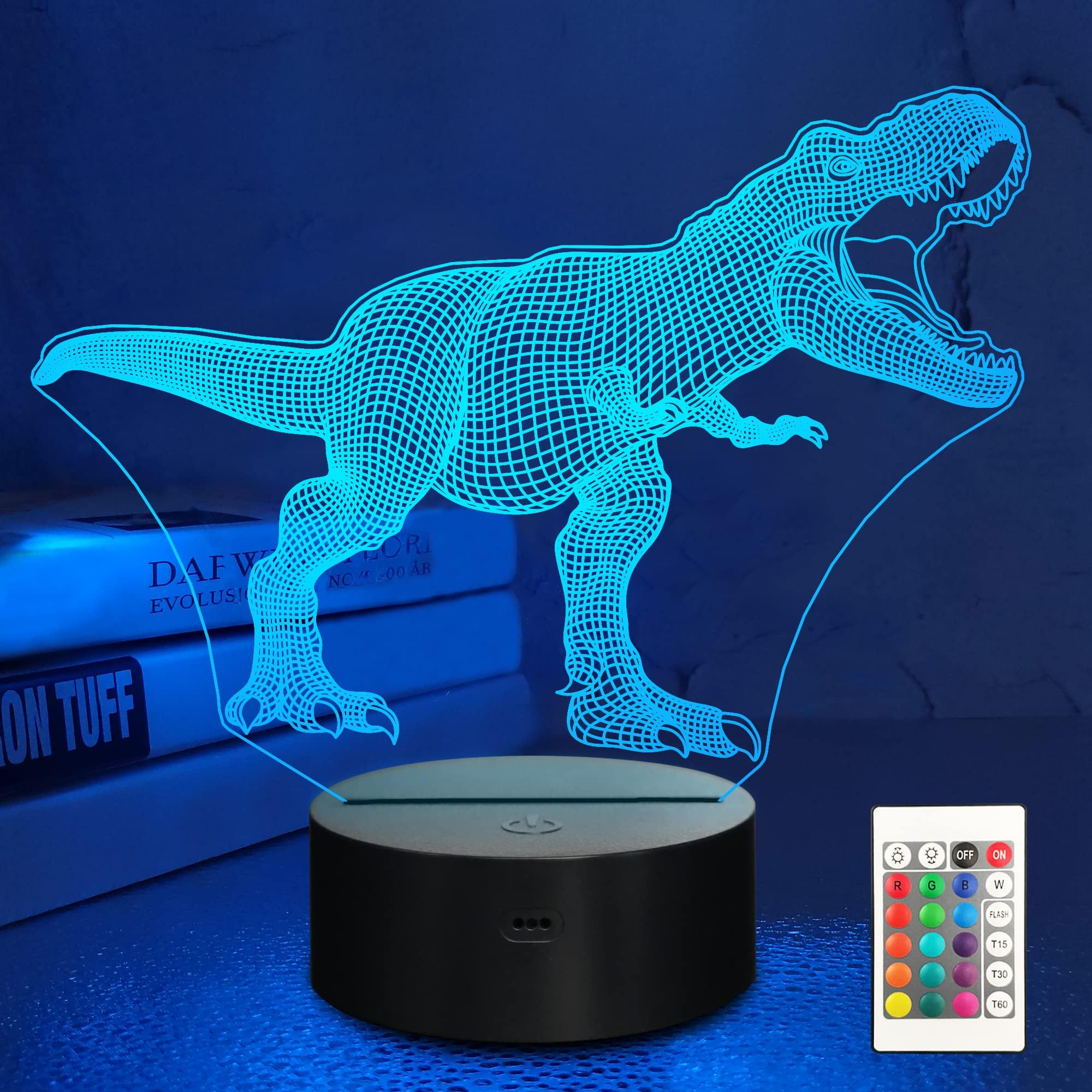 Dinosaur Night Light, Lampeez 3D T-rex Bedside Lamp with Remote Control ...