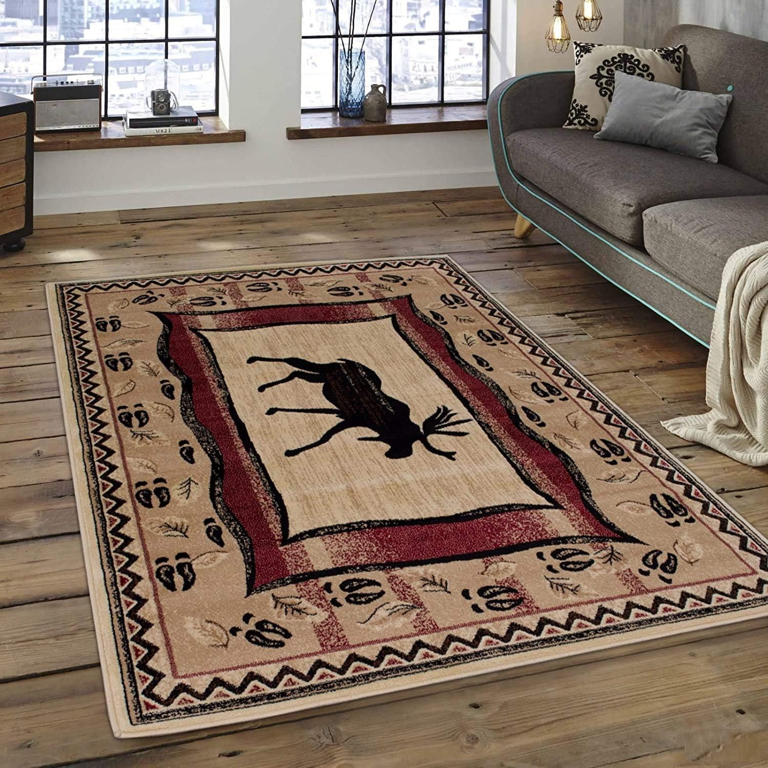 Amazon.com: Champion Rugs Rustic Lodge Log Cabin Decor Elk Deer Moose ...