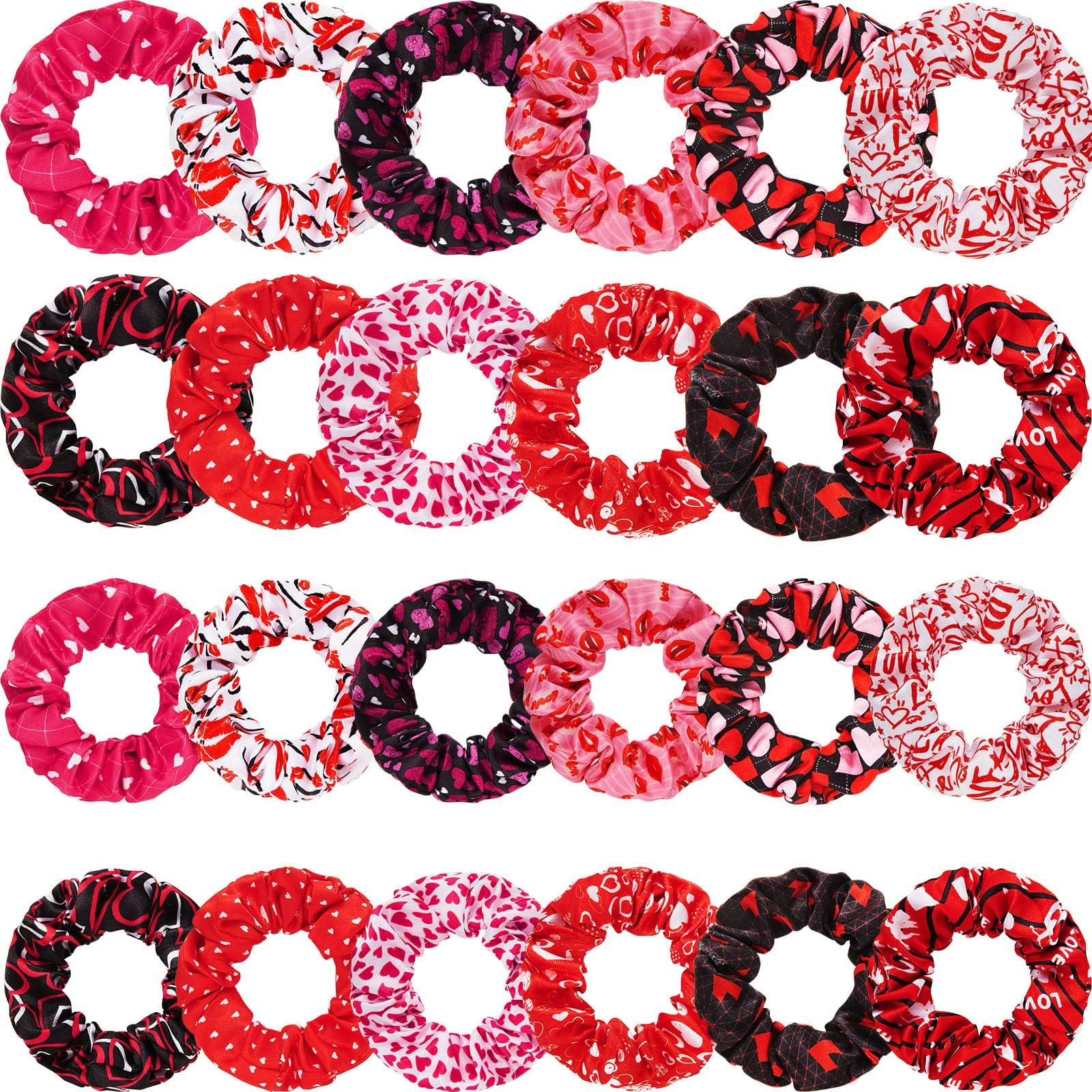 Amazon.com : WILLBOND 24 Pieces Valentine's Day Hair Scrunchies Hearts ...
