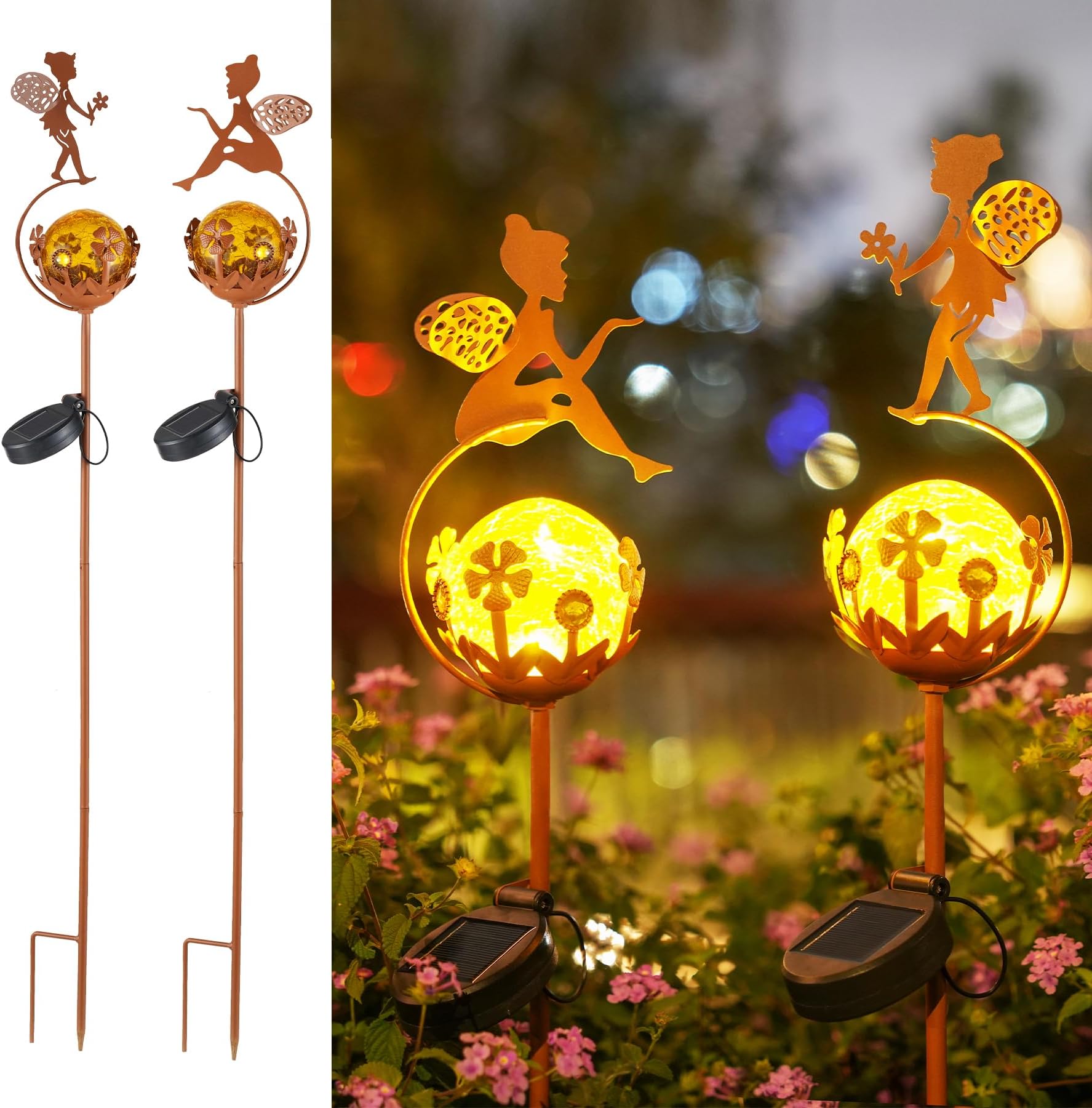 JOYCREATOR Solarlampen für Außen 2 Stück, Metall Solarleuchten Garten ...