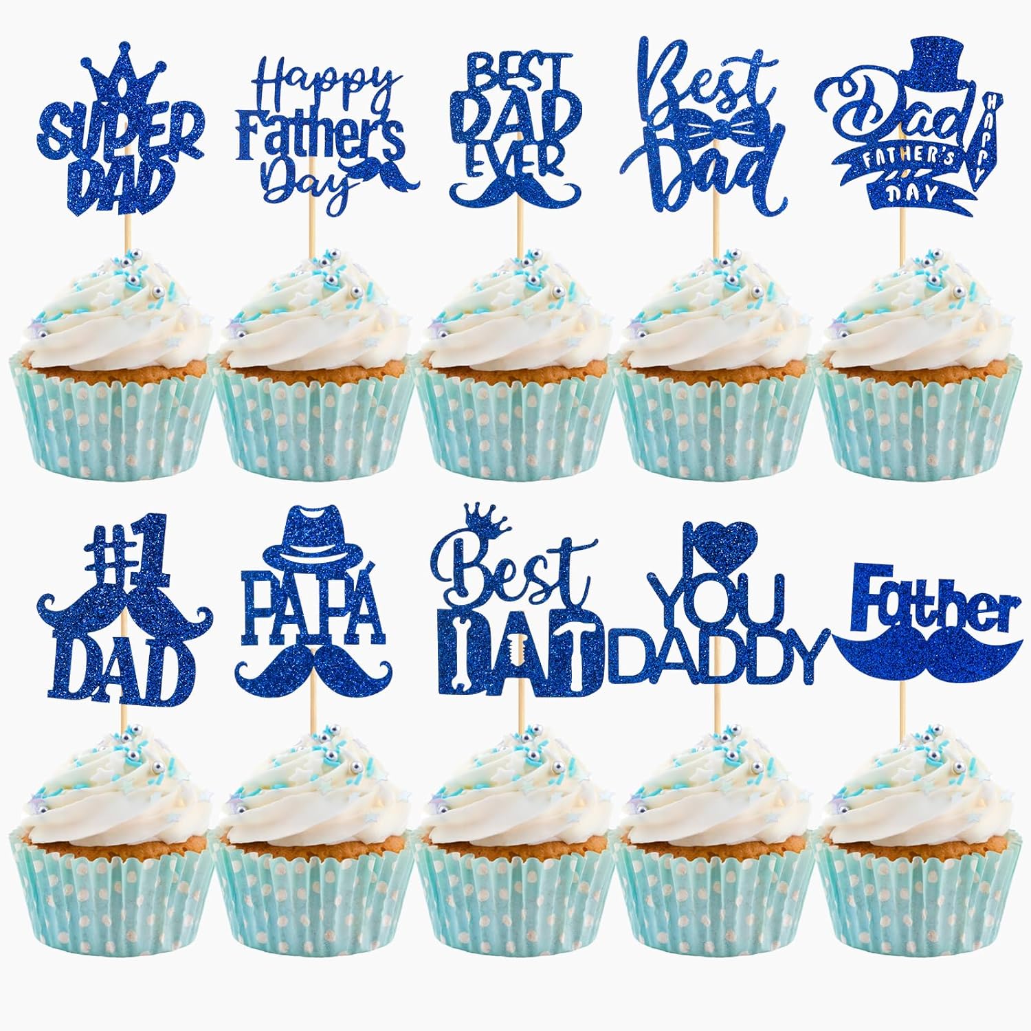 Amazon.com: Zycozzn 60Pcs Happy Father's Day Cupcake Toppers, Glitter ...