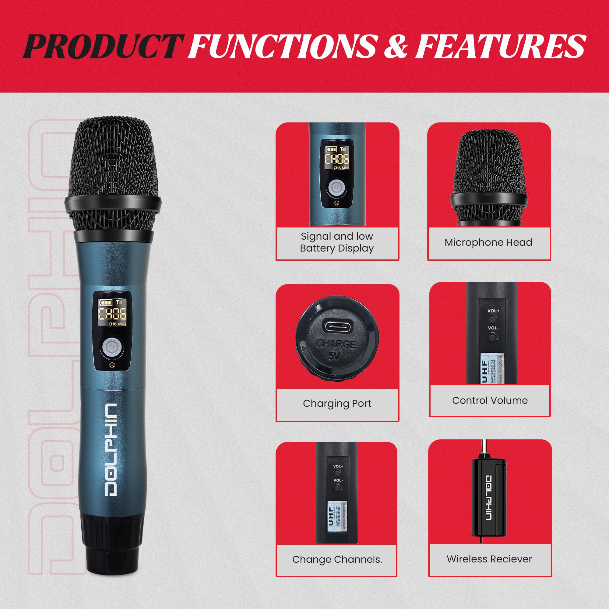 Snapklik.com : Dolphin MCX11 UHF Wireless Microphone For Karaoke ...
