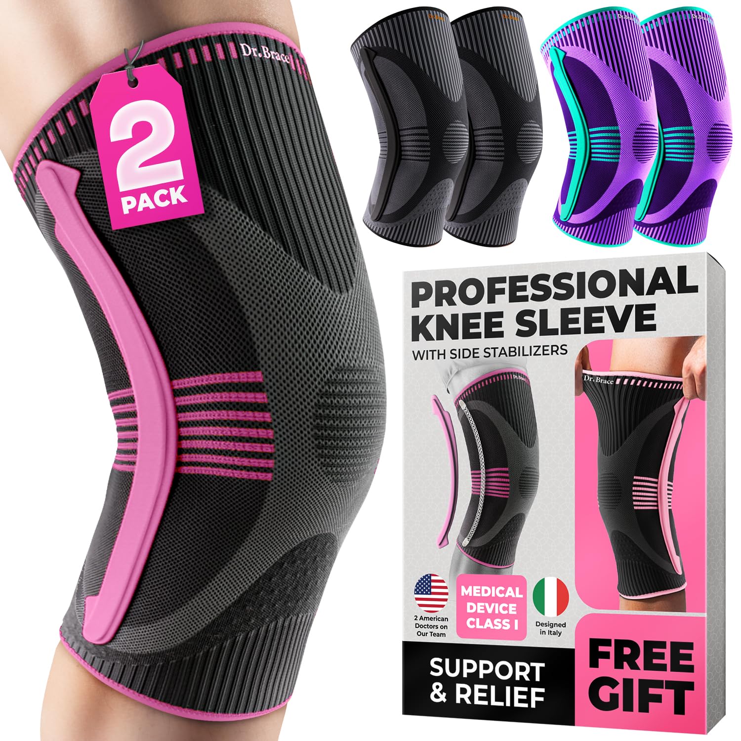 Amazon.com: DR. BRACE ELITE Knee Brace with Size Stabilizer (2 Pack ...
