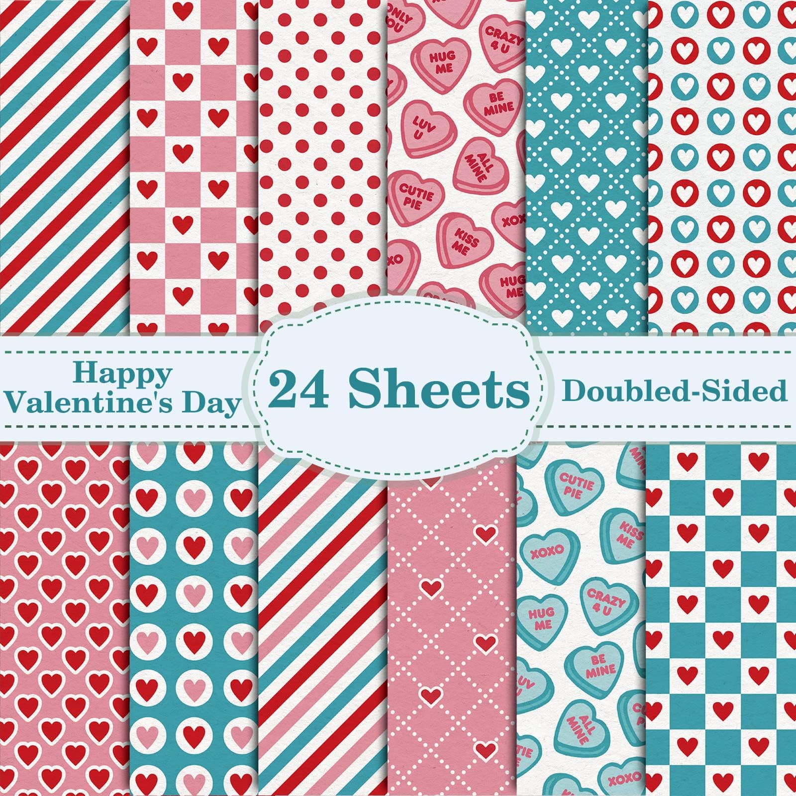 Amazon.com : Valentine's Day Paper Pack - 12 Designs, 24 Sheets, Double ...