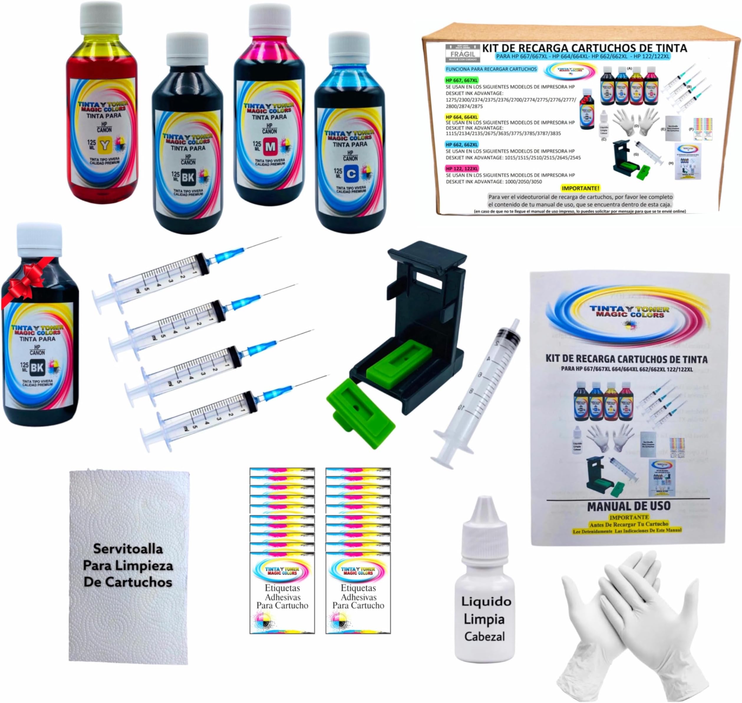 Genérico Kit Recarga De Tinta Compatible para Cartucho HP 667/667XL Impresora deskjet Ink 1275 ...