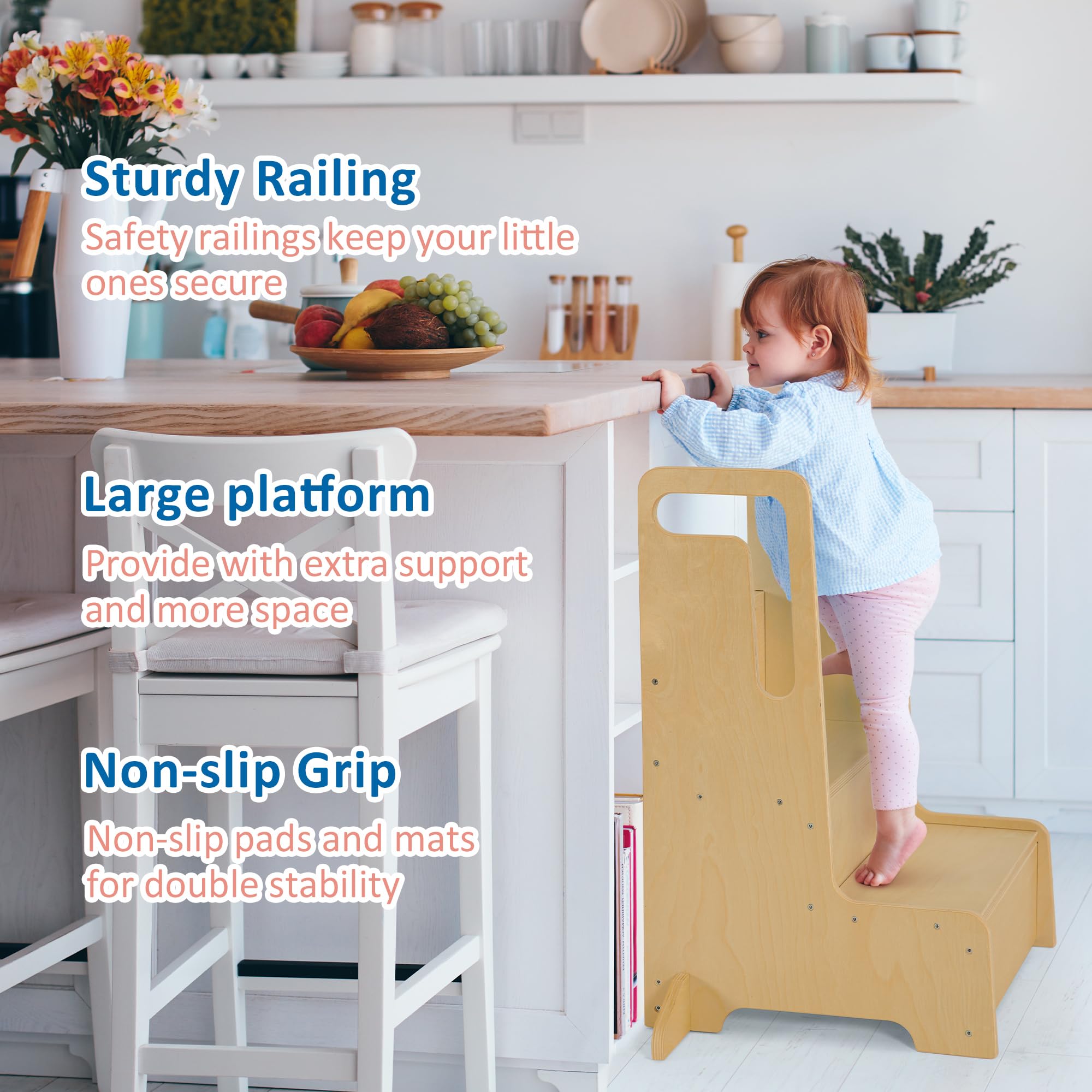 Snapklik.com : Bateso Step Stool For Kids, Large Wooden Kid Step Stool