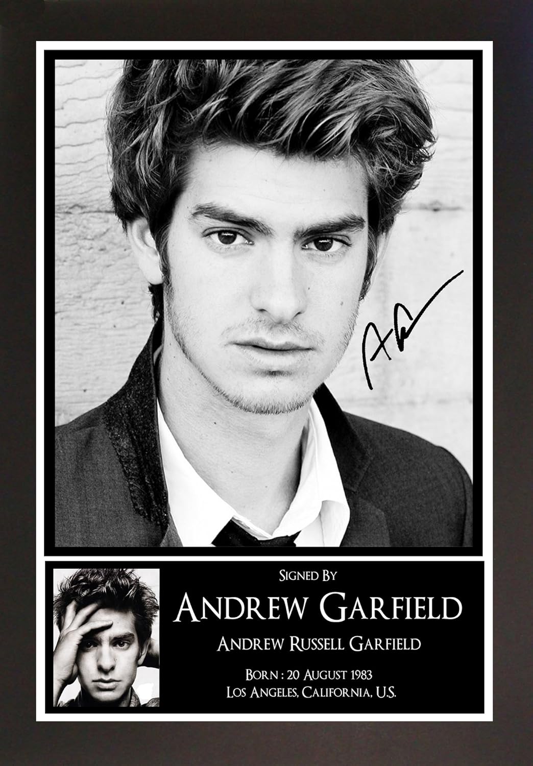 Everything But That Andrew Garfield Black & White Signed Autograph ...