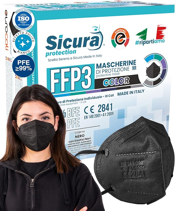 10x CE-zertifizierte FFP3-Masken Schwarz Made in Italy mit ...