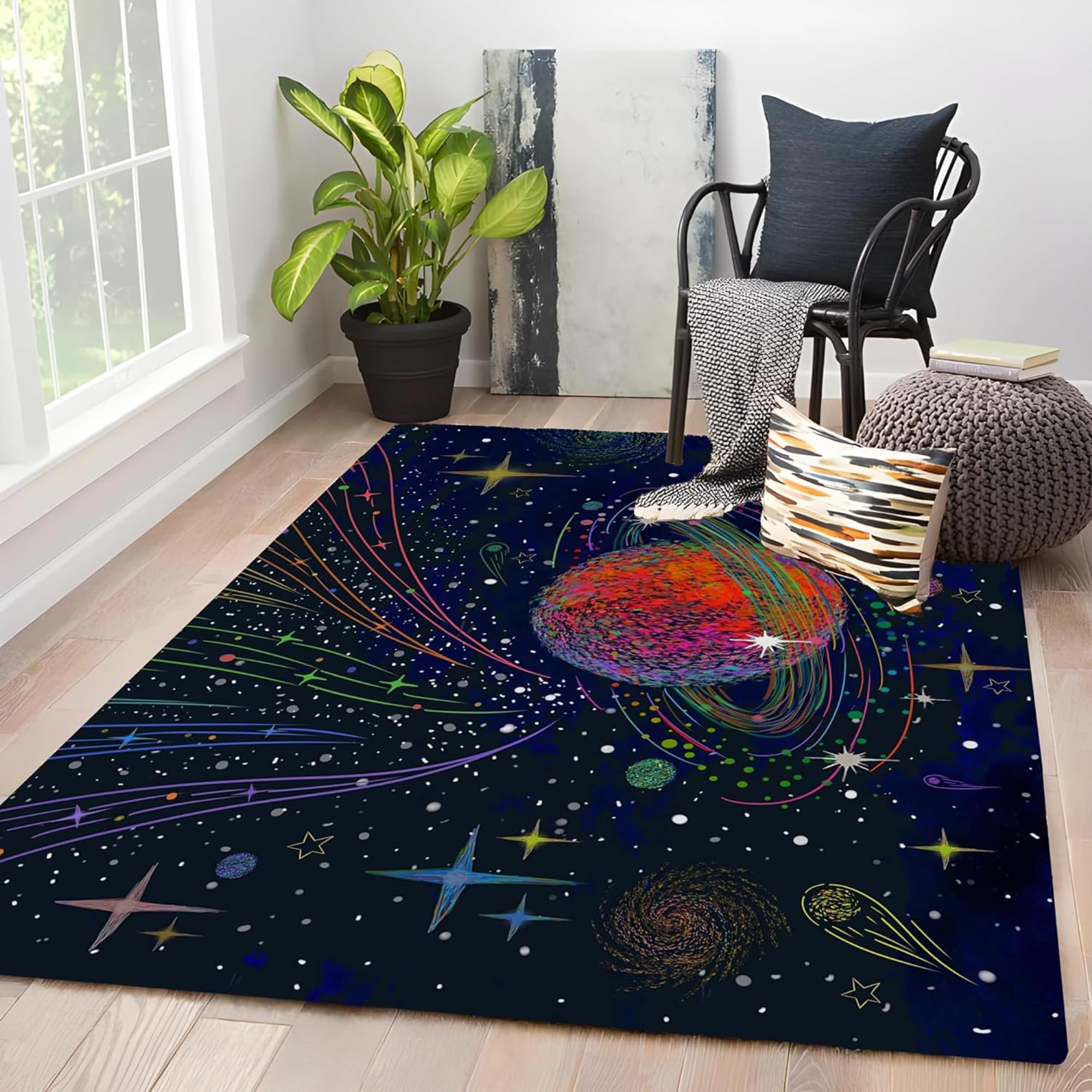 Amazon.com: EDGZKO Galaxy Rugs for Kids Bedroom: 4x6 Dark Blue Outer ...