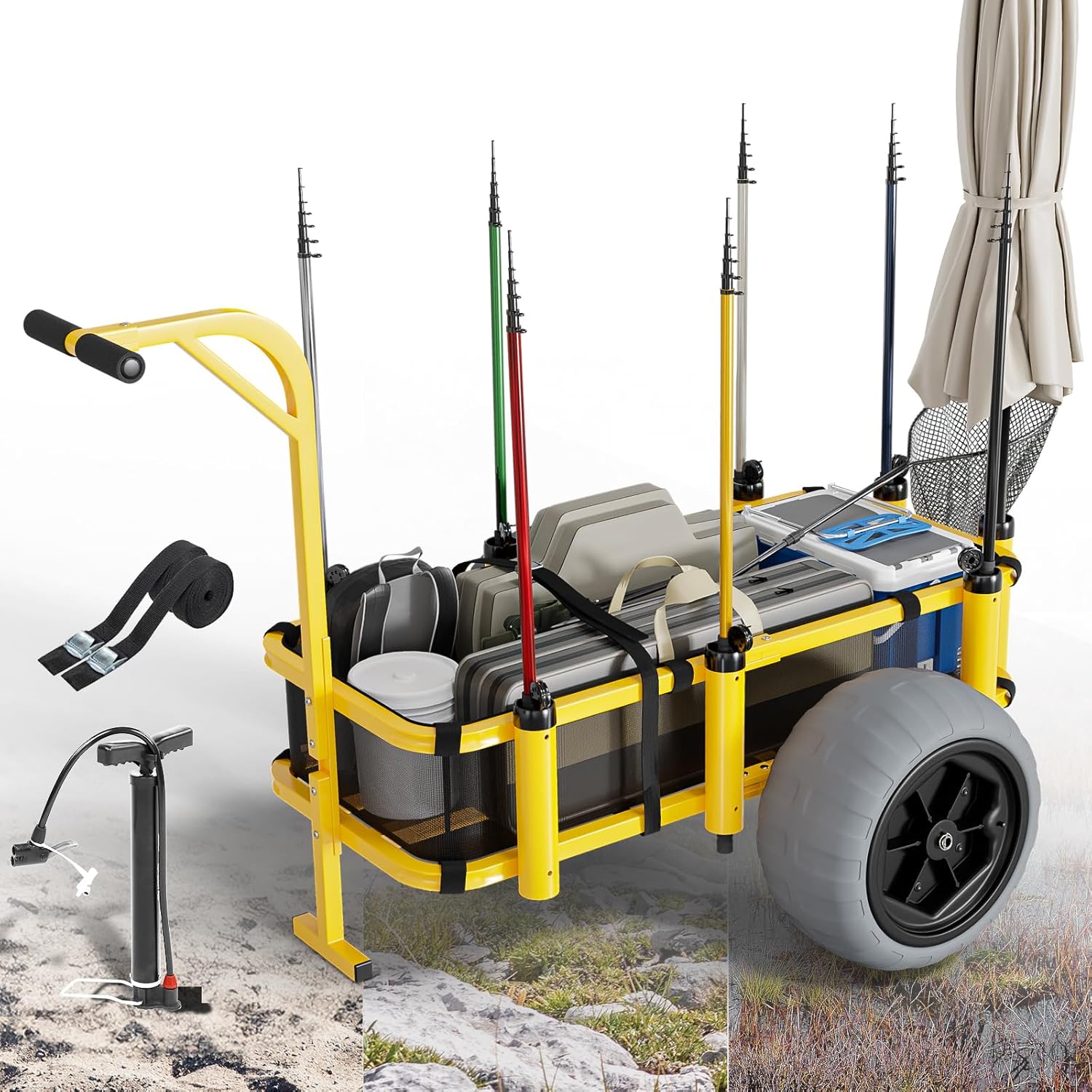 Amazon.com: Bonnlo Beach Fishing Cart, Beach Wagon Trolley with 16" Big ...