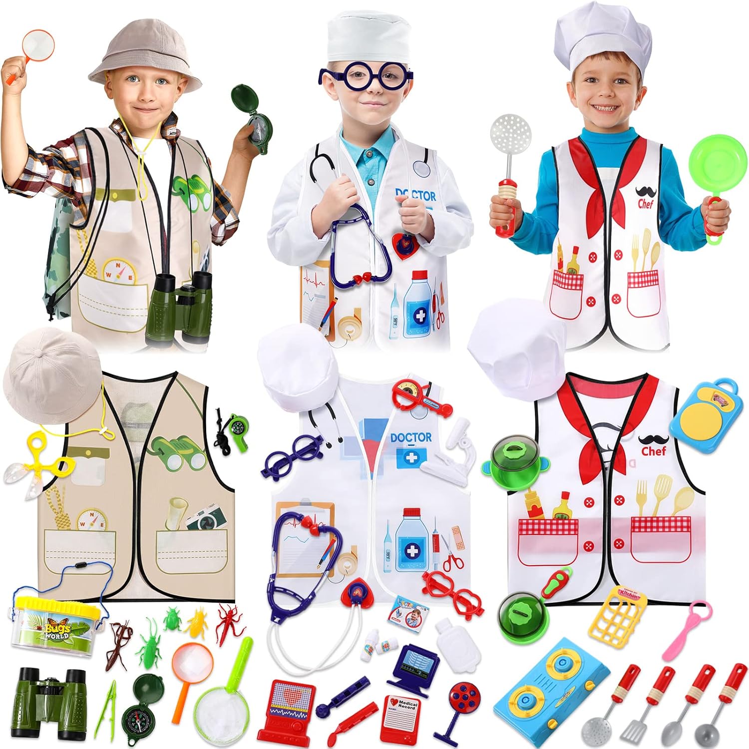 Amazon.com: 3 Sets Kids Dress up and Role Play Clothes, Boys Girls ...