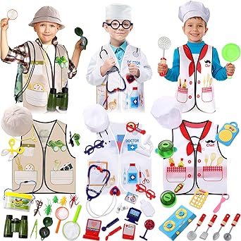 Amazon.com: 3 Sets Kids Dress up and Role Play Clothes, Boys Girls ...