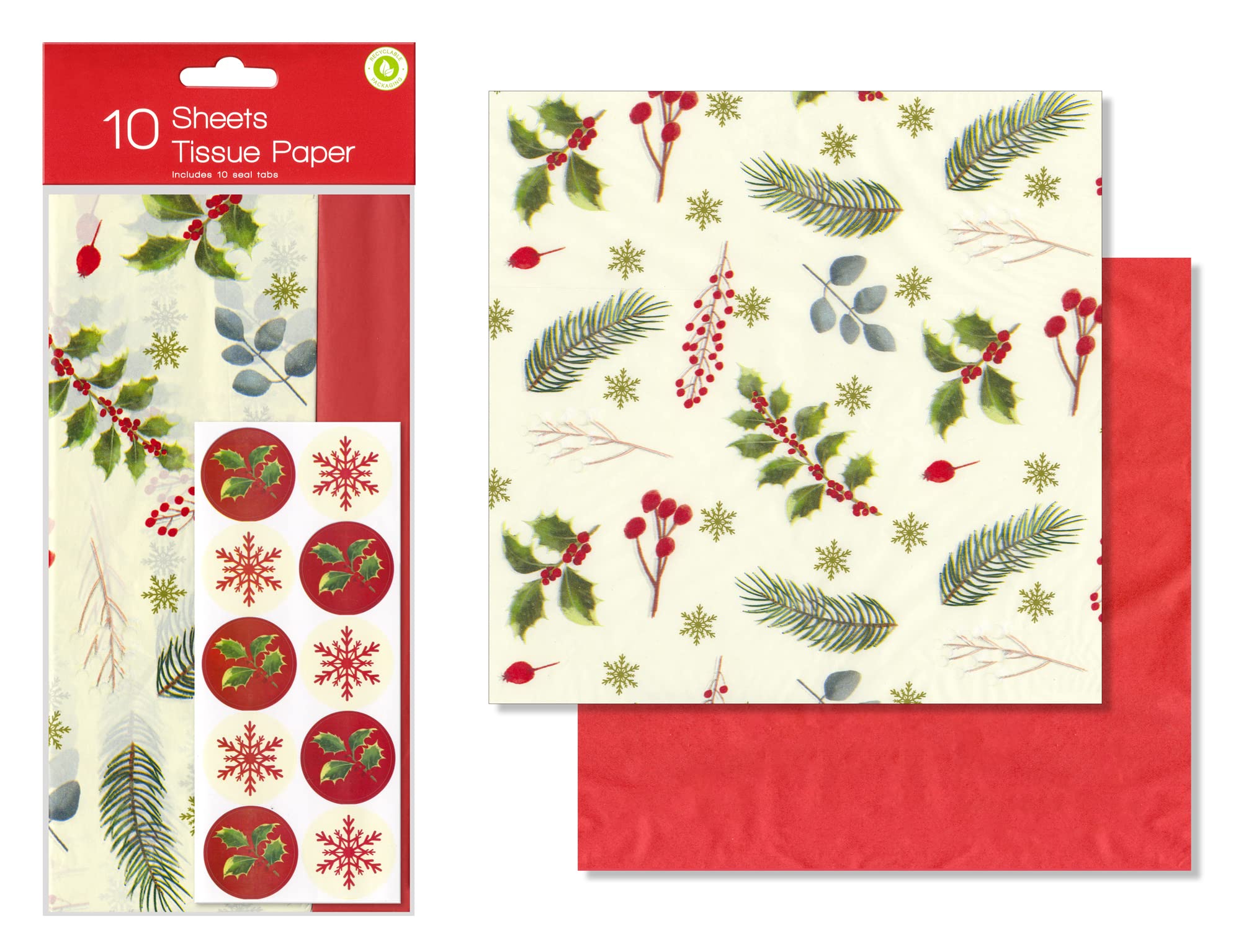 10 Christmas Tissue Paper Sheets Traditional Holly Design Foliage Paper ...