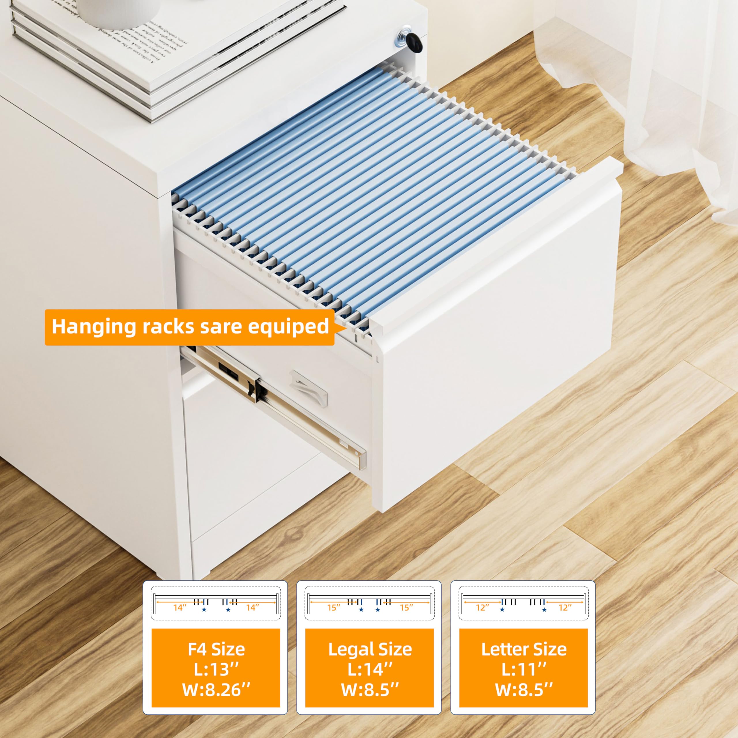 INTERGREAT 2 Drawer File Cabinet, White Metal Filing Cabinet with Lock ...