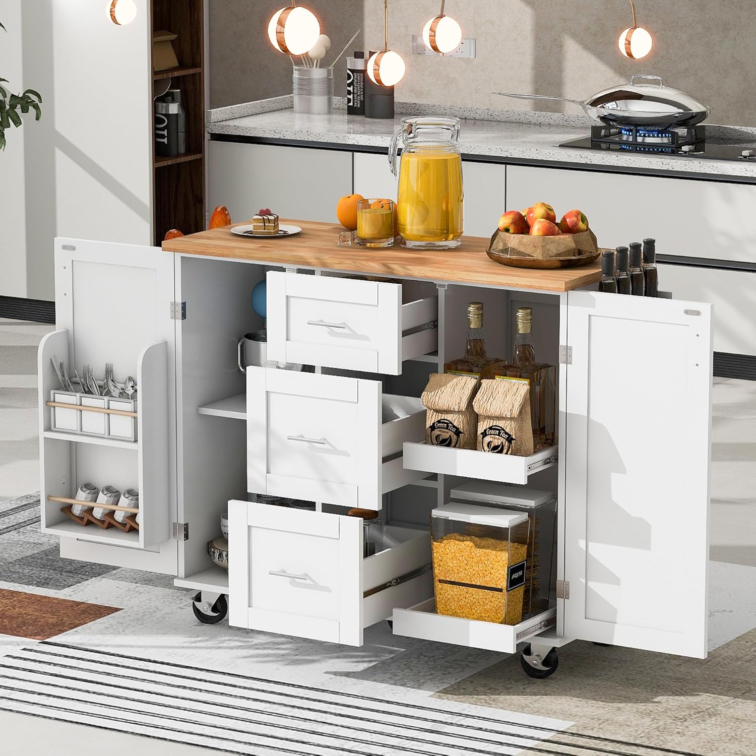 Amazon.com: Rolling Mobile Kitchen Island Cart Cabinet with Internal ...