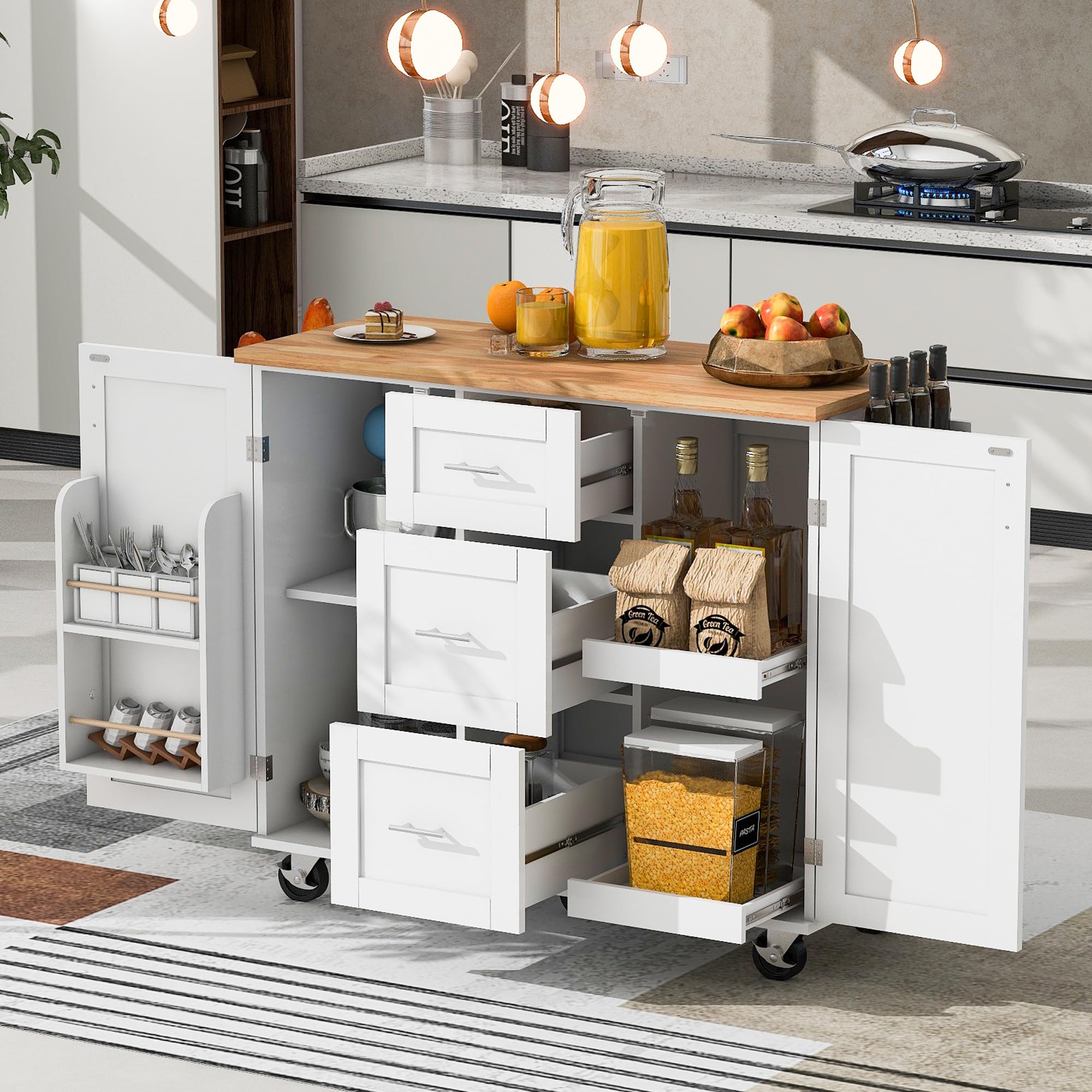 Amazon.com: Rolling Mobile Kitchen Island Cart Cabinet with Internal Storage Rack, 3 Drawers and ...
