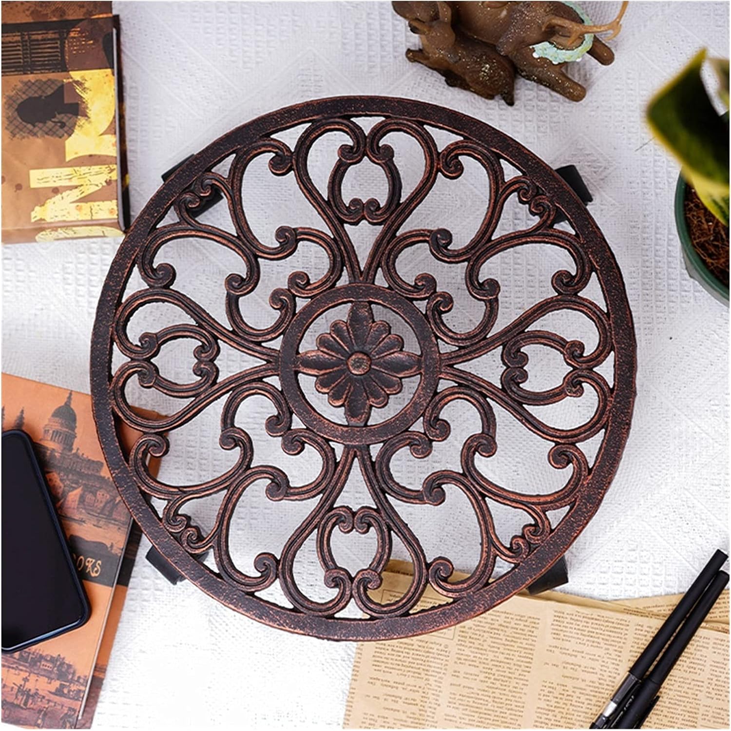 Amazon.com: YXCKG 35cm Cast Iron Plant Stand, Planter Caddy with Wheels ...