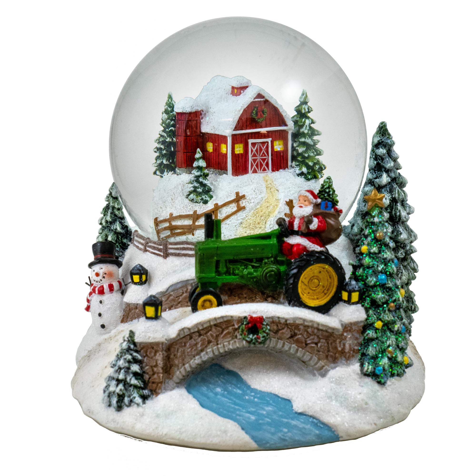 Amazon.com: 100MM Musical Christmas Barn and Tractor Snow Globe by The ...